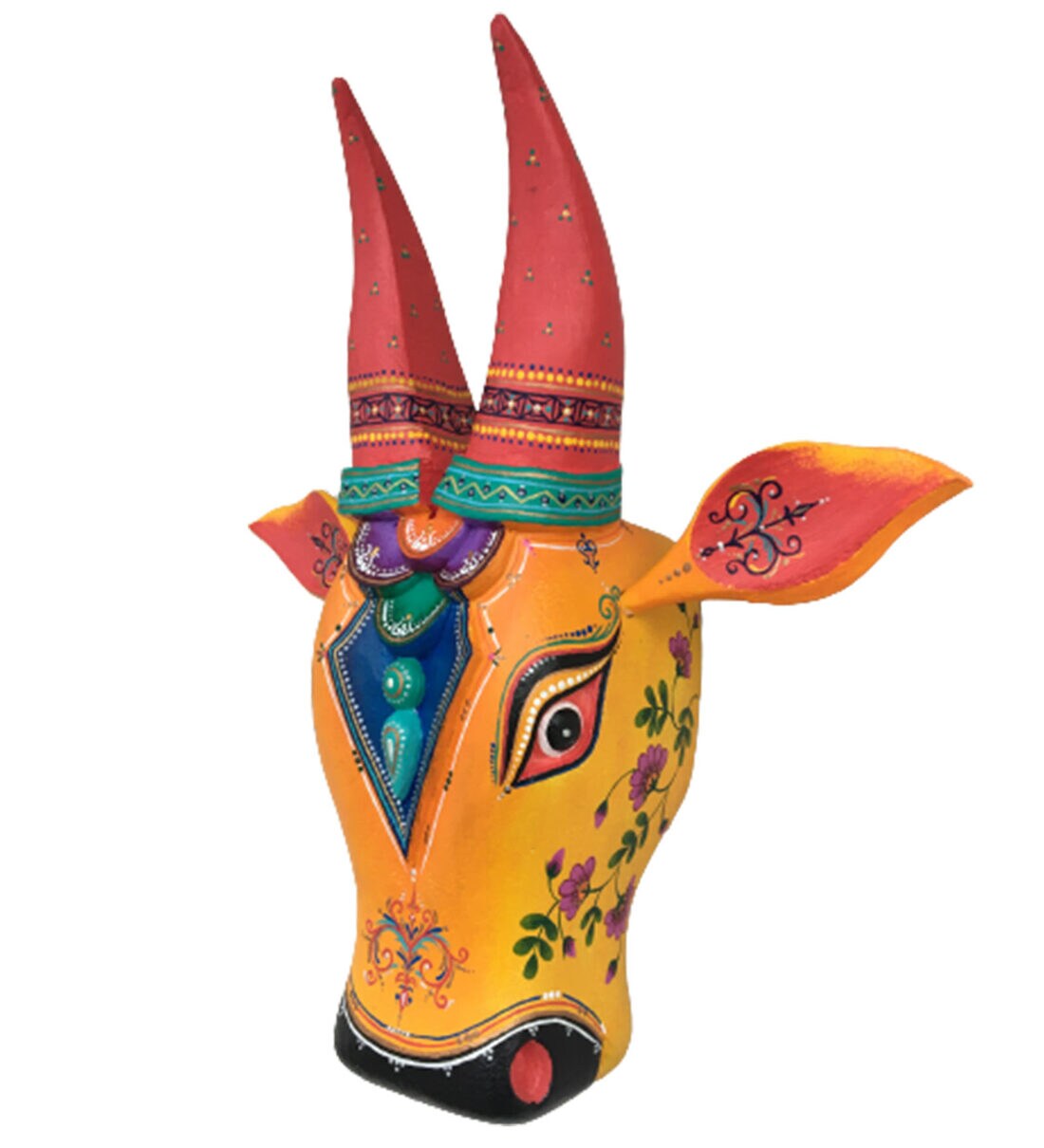 Buy Multicolour Handmade & Handpainted Wooden Pichwai Cow Head By ...