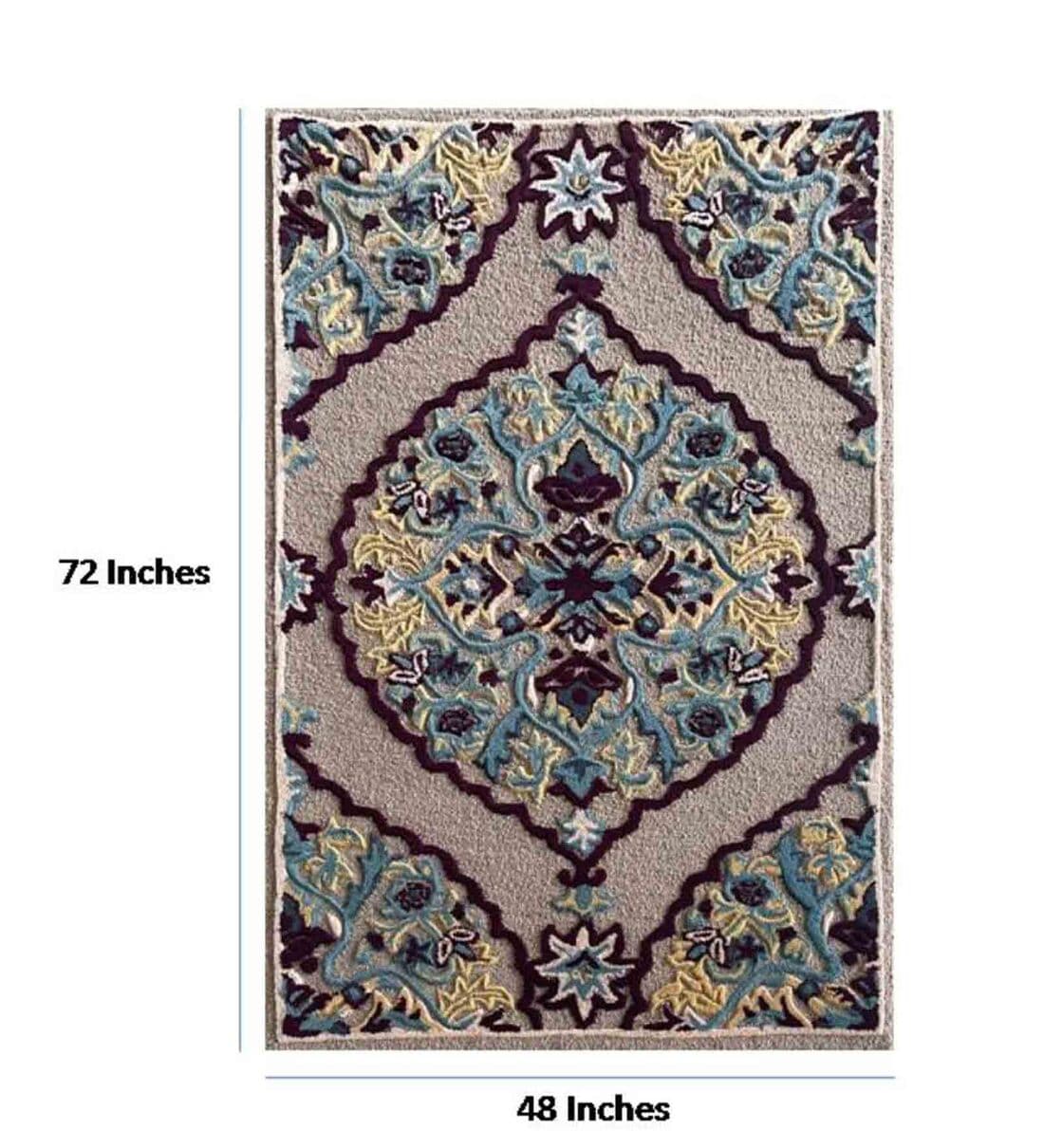 Buy Blue Persian Wool 4 ft x 6 ft Hand Woven Carpet by Numan Oriental ...