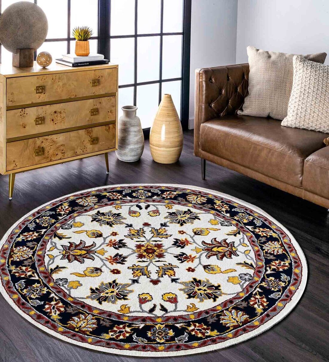 Buy Blue Persian Wool 6 ft x 6 ft Hand Woven Round Carpet by Numan ...