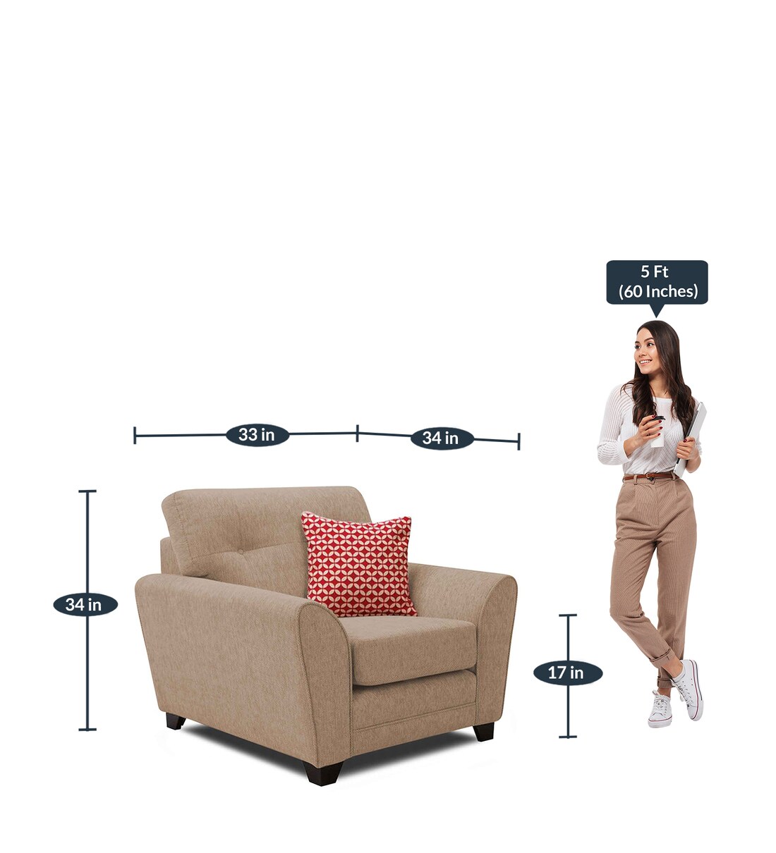 Buy Murdock Fabric 1 Seater Sofa in Beige Colour by Adorn India Online ...