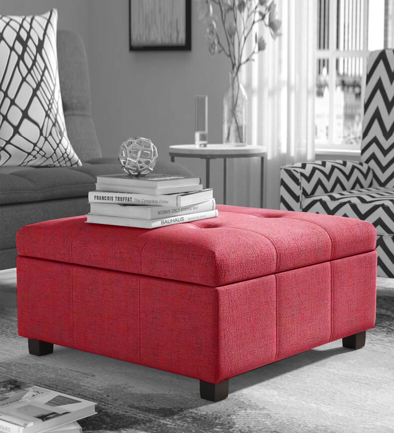 Buy Mubila Fabric Ottoman in Blood Maroon Colour at 20% OFF by Febonic ...