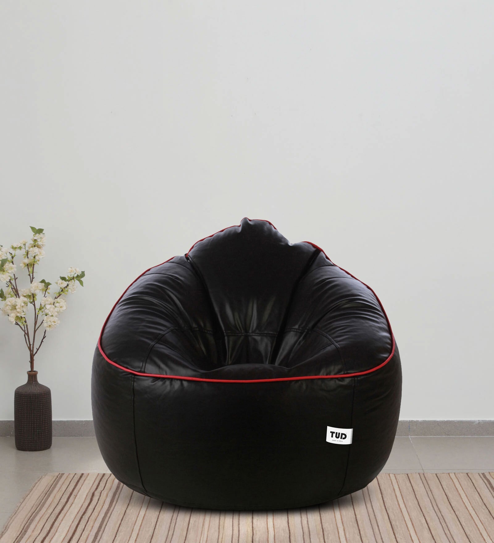 Buy Muddha XXXL Leatherette Bean Bag Cover in Pink Piping & Black ...