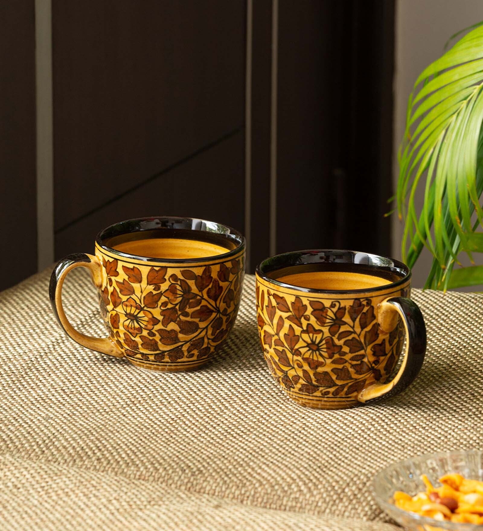 Buy Mughal Floral 280ml Brown (Set of 2) Ceramic Coffee Mug at 44% OFF ...