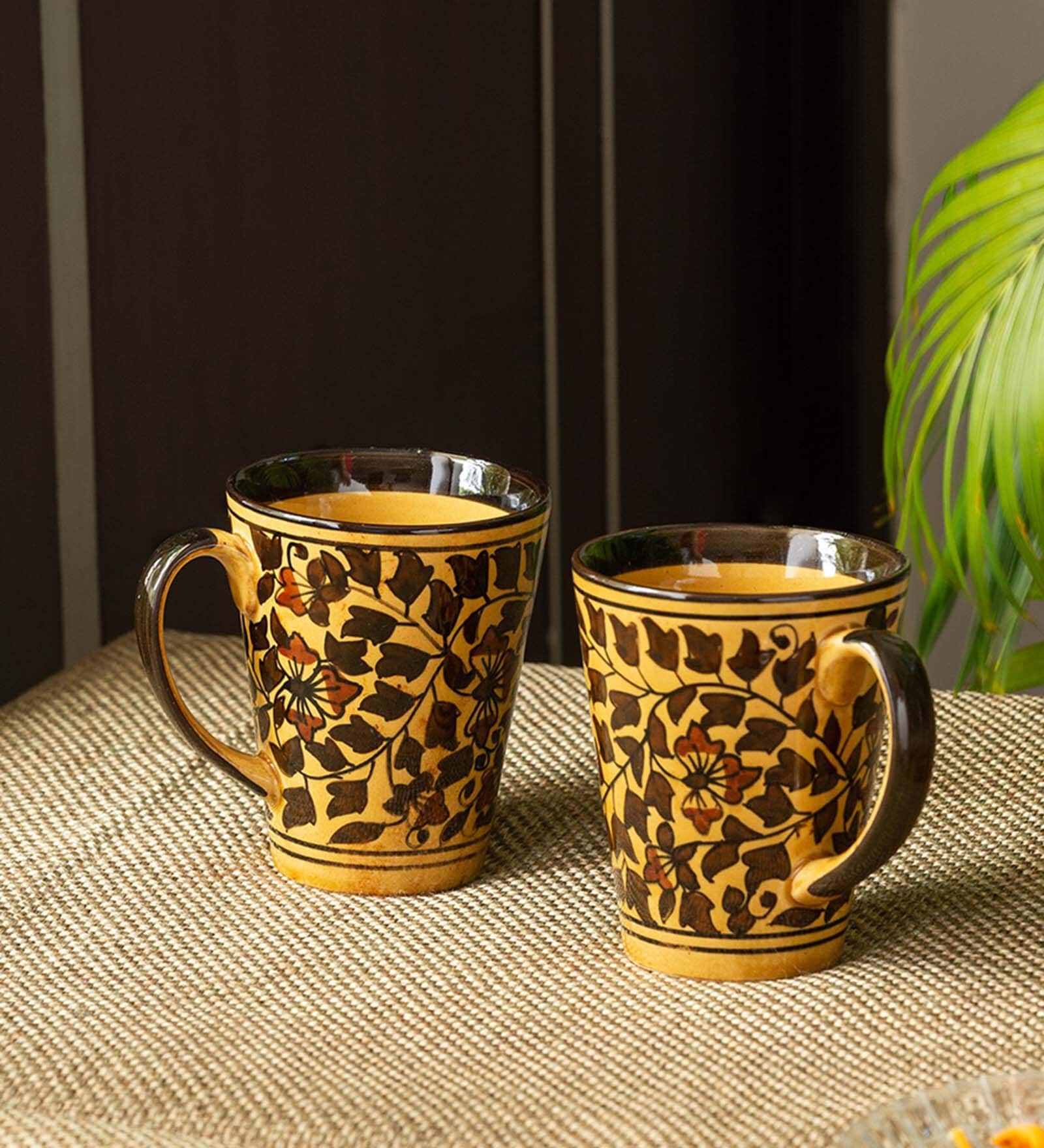 Buy Mughal Floral 240ml Multicolour Ceramic (Set of 4) Coffee Mugs at ...