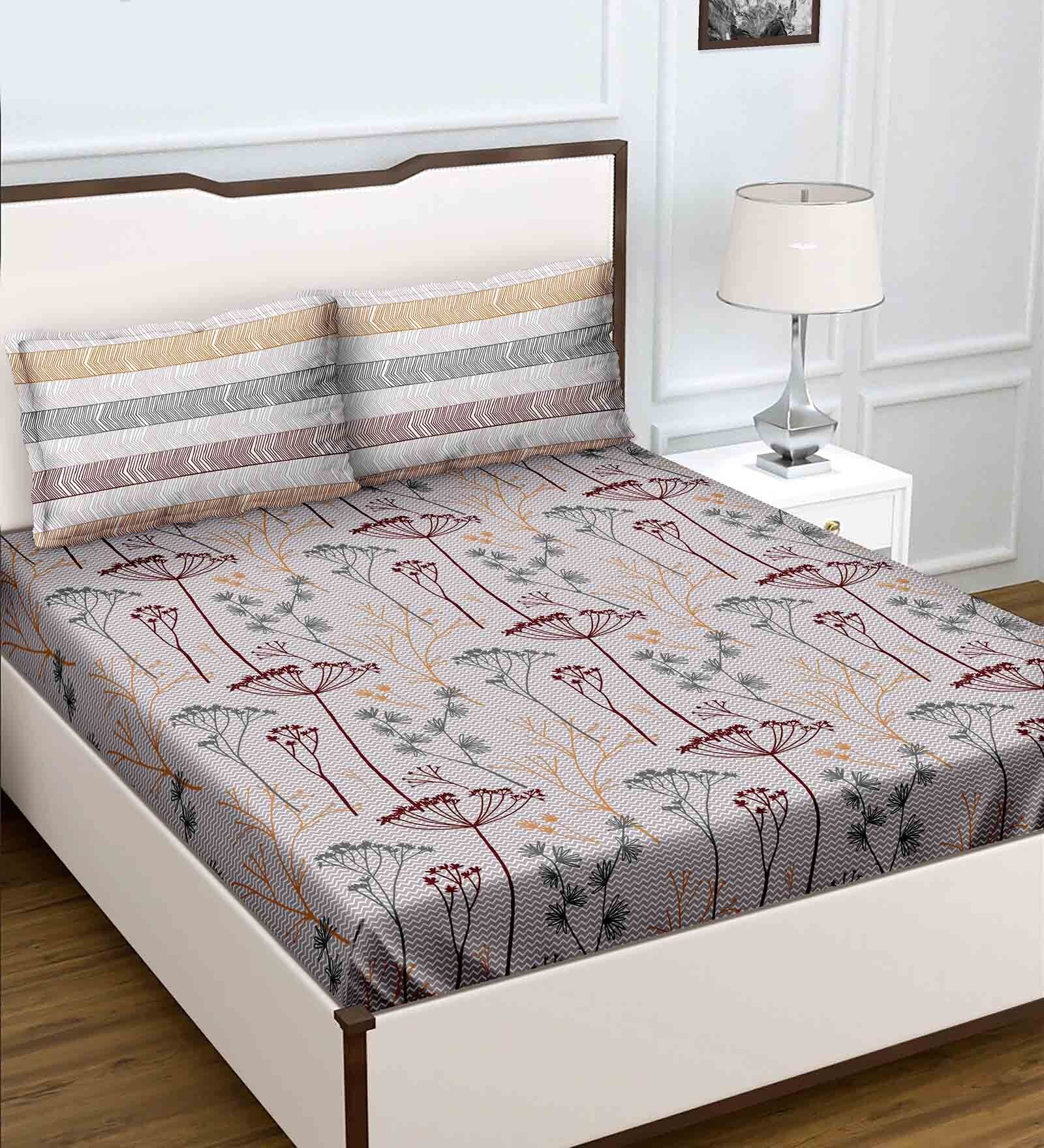 Buy Multicolor Floral 180 TC Cotton Queen Sized Bed Sheets with 2 ...