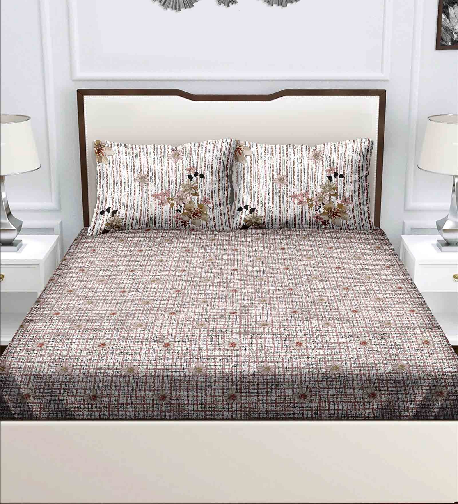 Buy Multicolor Floral 180 Tc Cotton Queen Sized Bed Sheets With 2