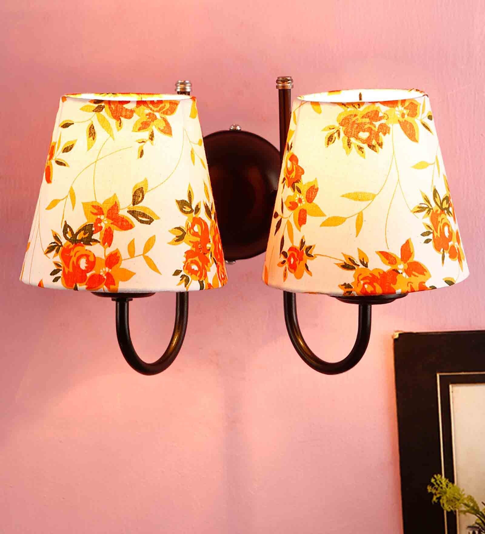 Buy Multicolor conical cotton Double wall mounted lamp with Black Base ...