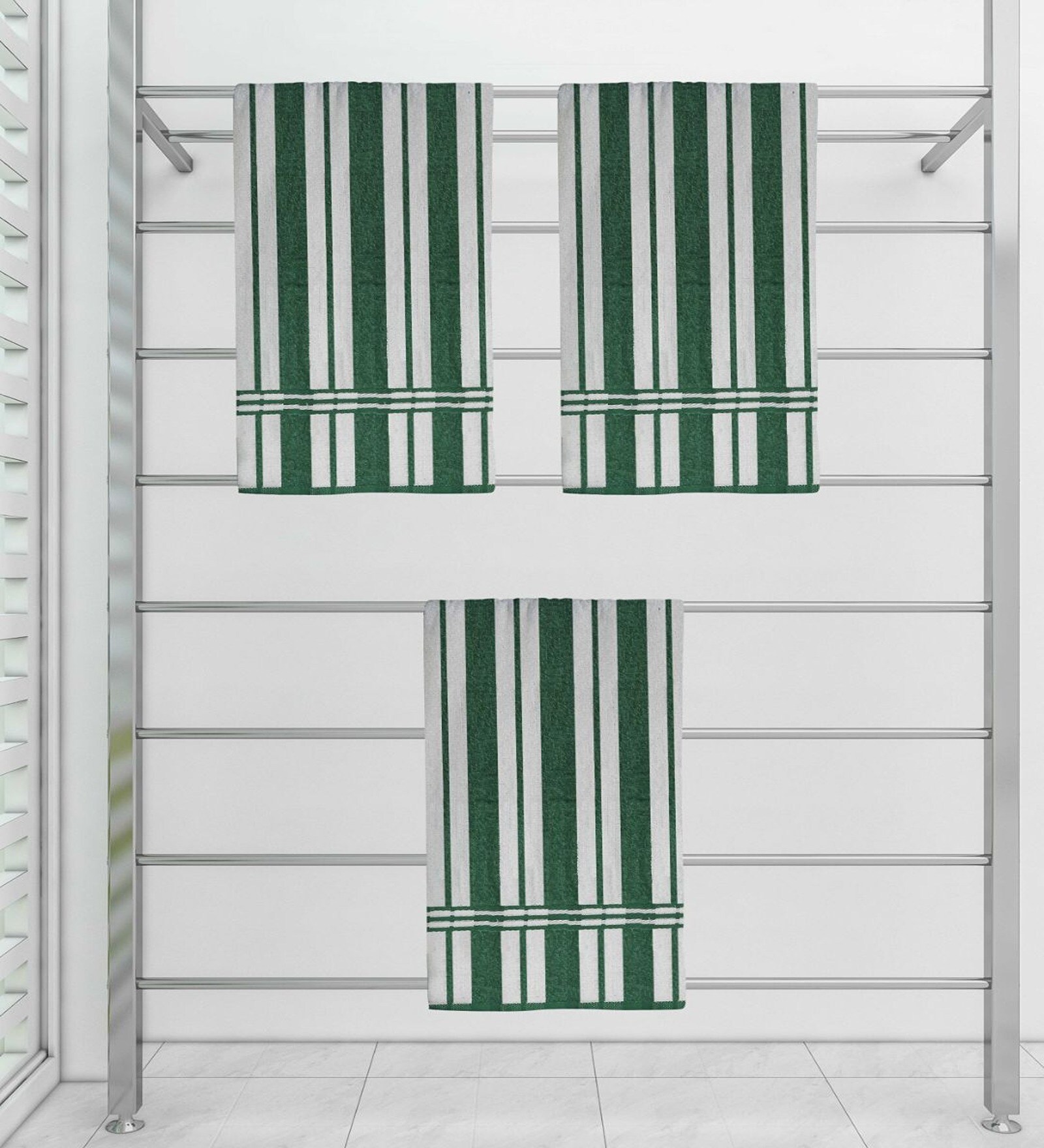 Buy Green 100 % Cotton Patterned 220 GSM Bath Towels (set of 3) by ...
