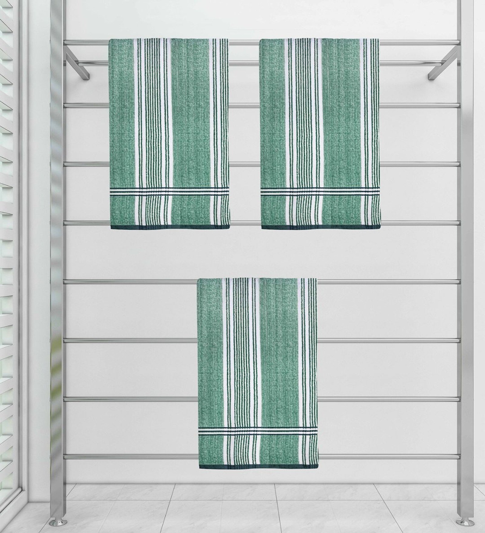 Buy Green 100 % Cotton Patterned 220 GSM Bath Towels (set of 3) by ...