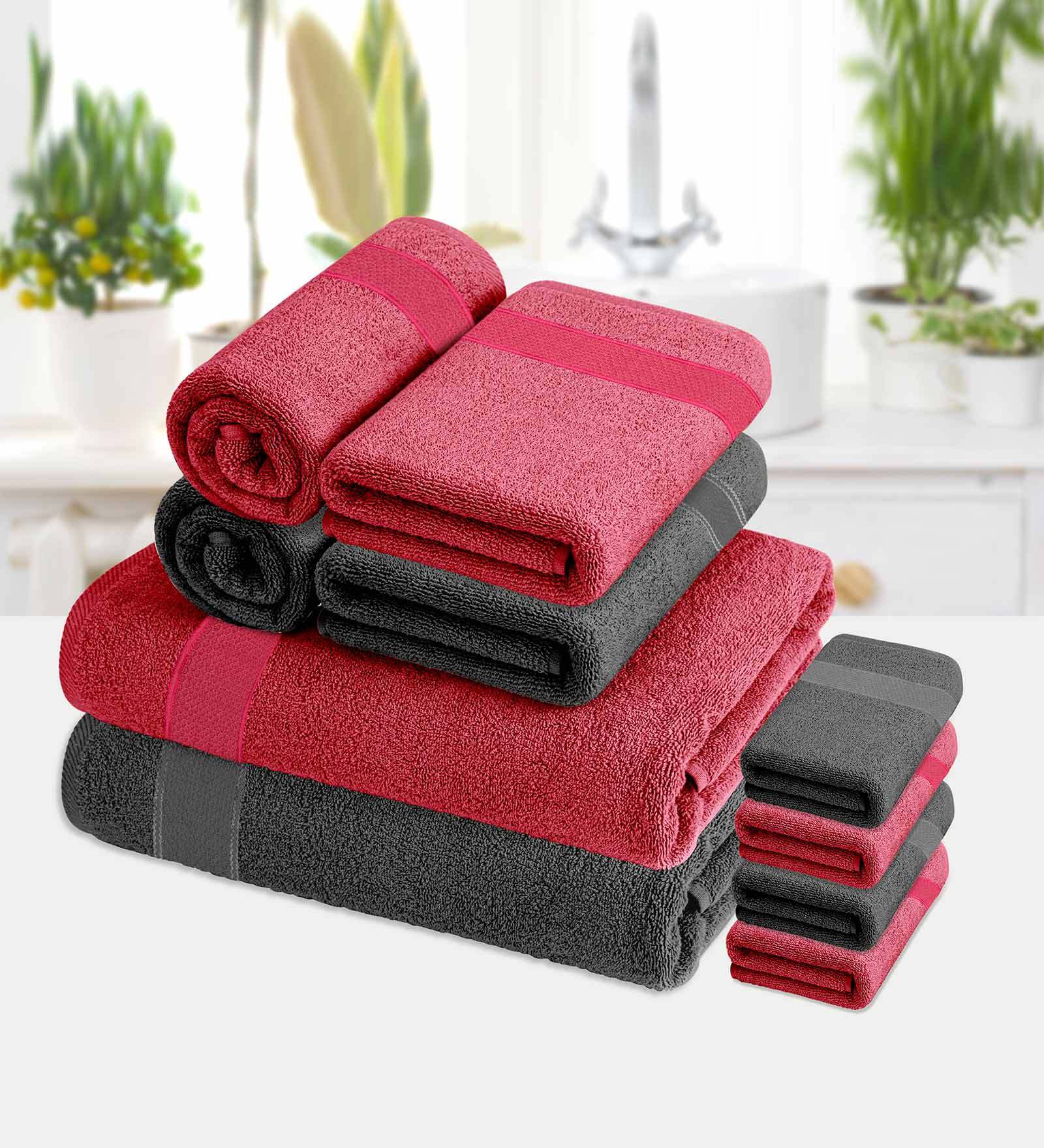 Buy Multicolor Solid 370 GSM Cotton Towel Sets (Set of 10) at 57% OFF ...