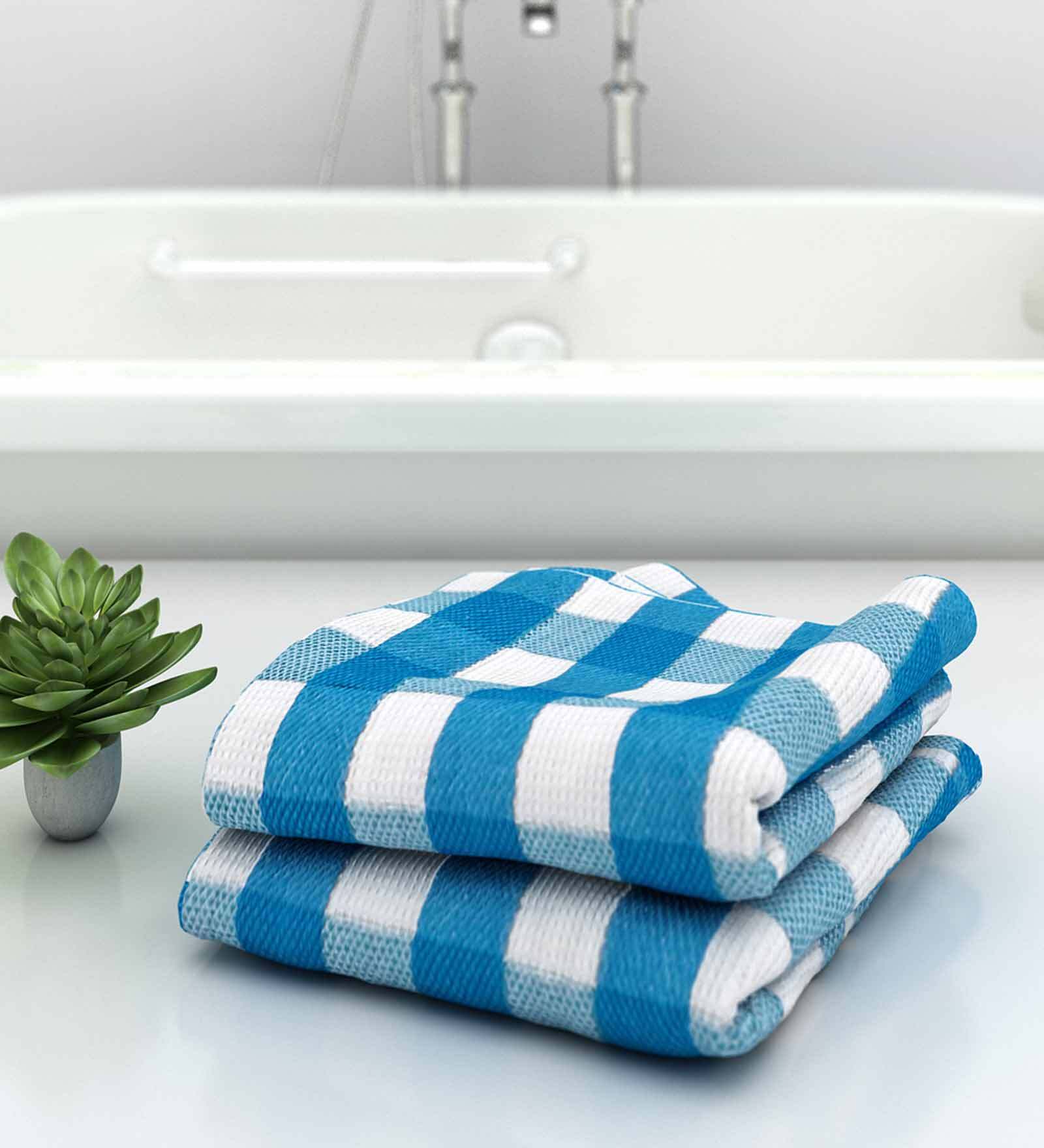 Buy Blue Patterned 210 GSM Cotton Bath Towels (Set of 2) by Athom ...