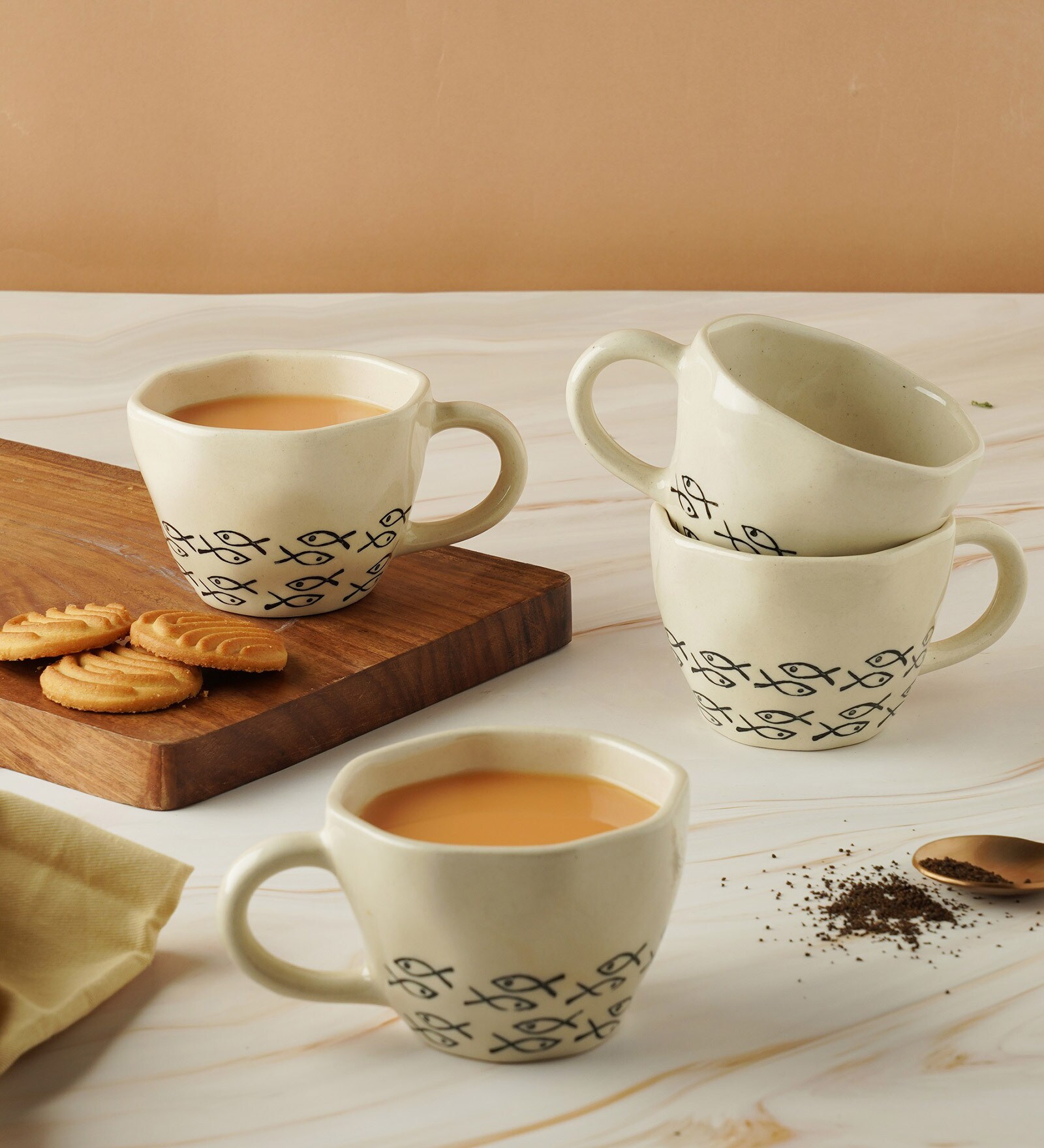 Buy Nebula 210ml White & Black Ceramic (Set of 4) Tea Cup at 53% OFF by ...