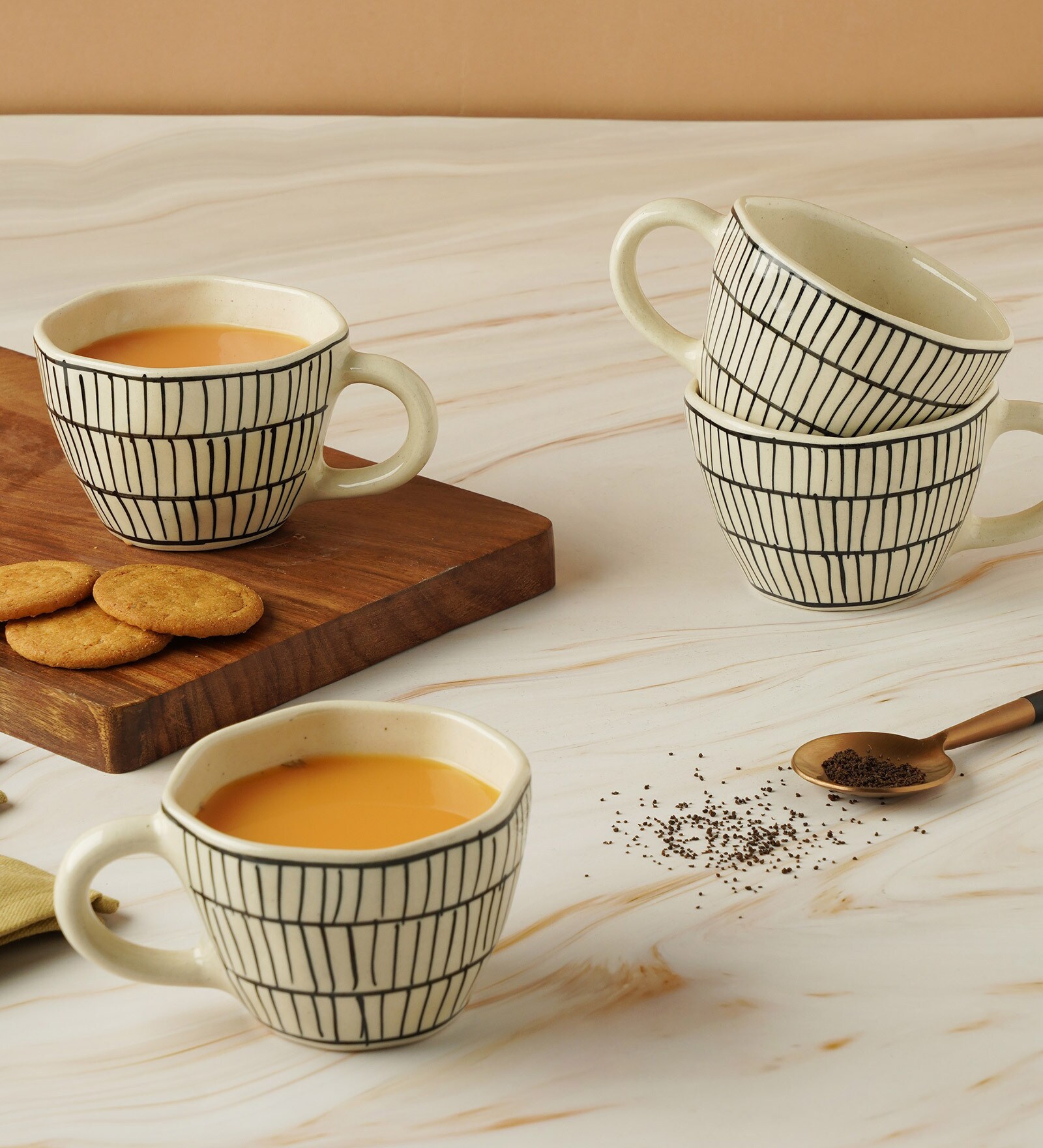 Buy Tundra 210ml White & Blue Ceramic (Set of 4) Tea Cup at 53% OFF by ...