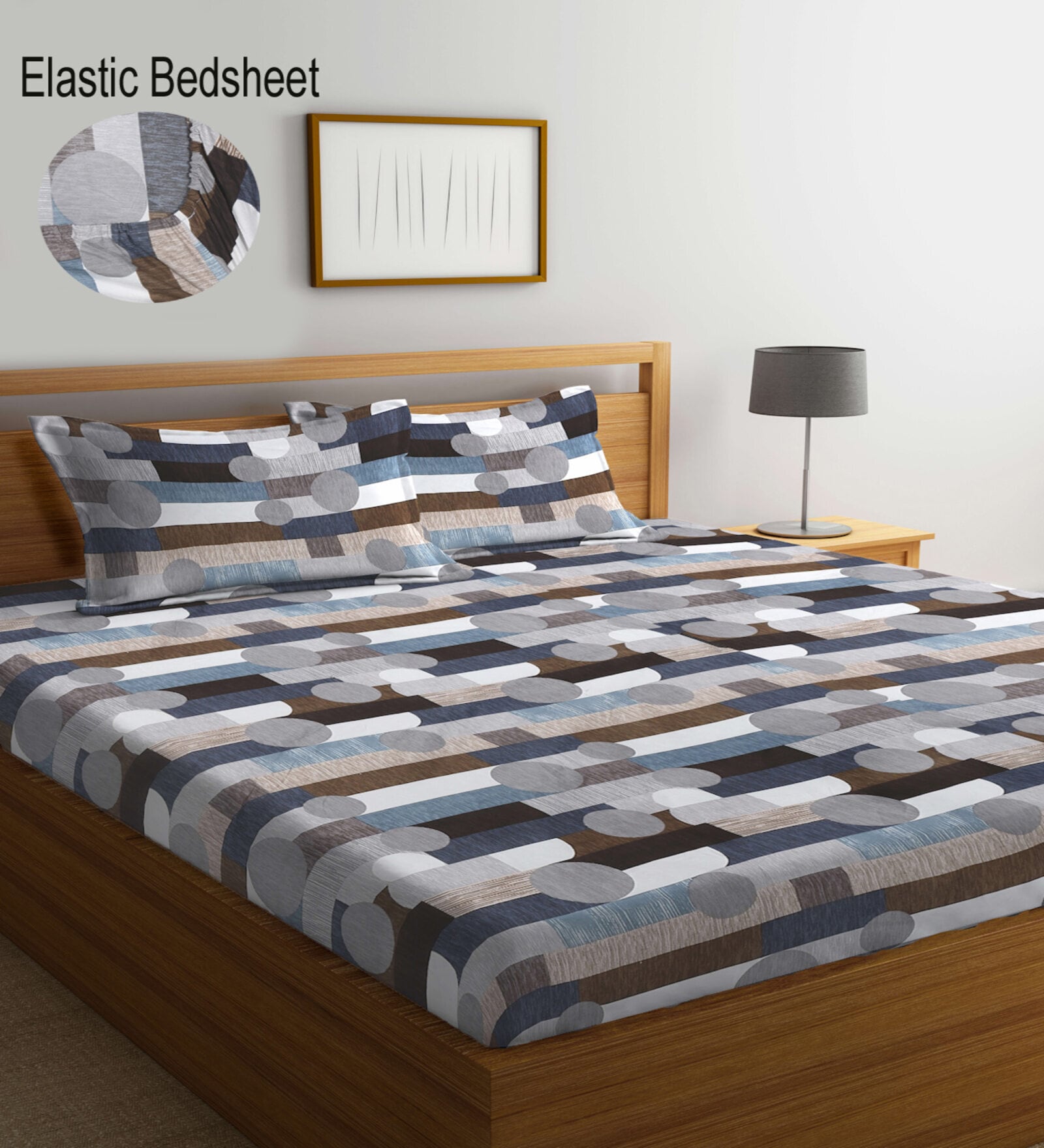 Buy Multicolor Abstract 300 TC Cotton Blend Double Bedsheet with 2 ...