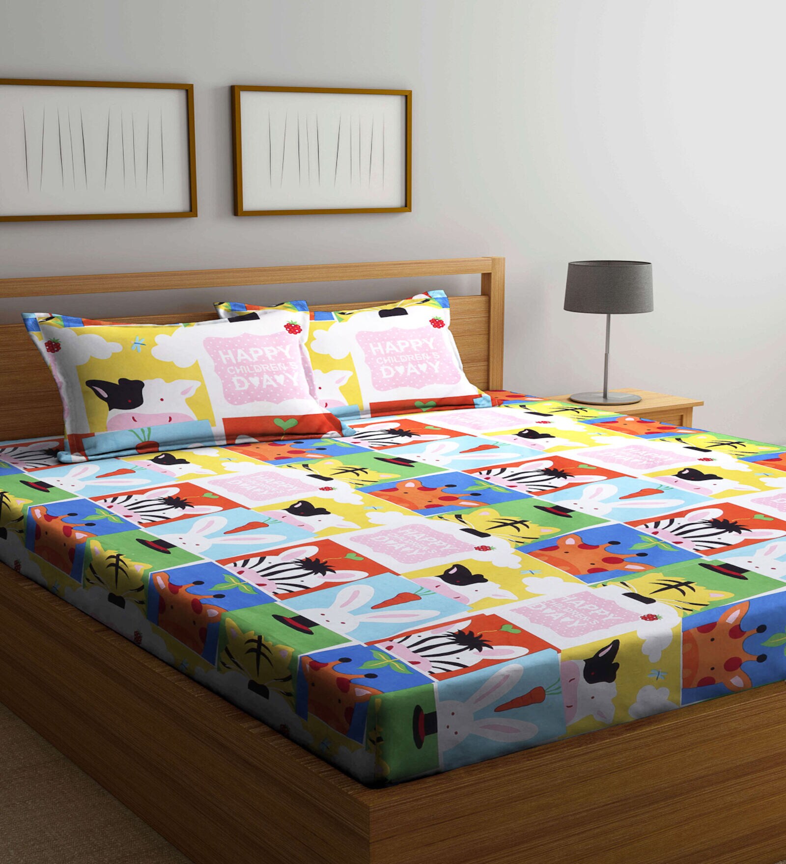 Buy Multicolor Abstract 300 TC Cotton Blend Double Bedsheet with 2 ...