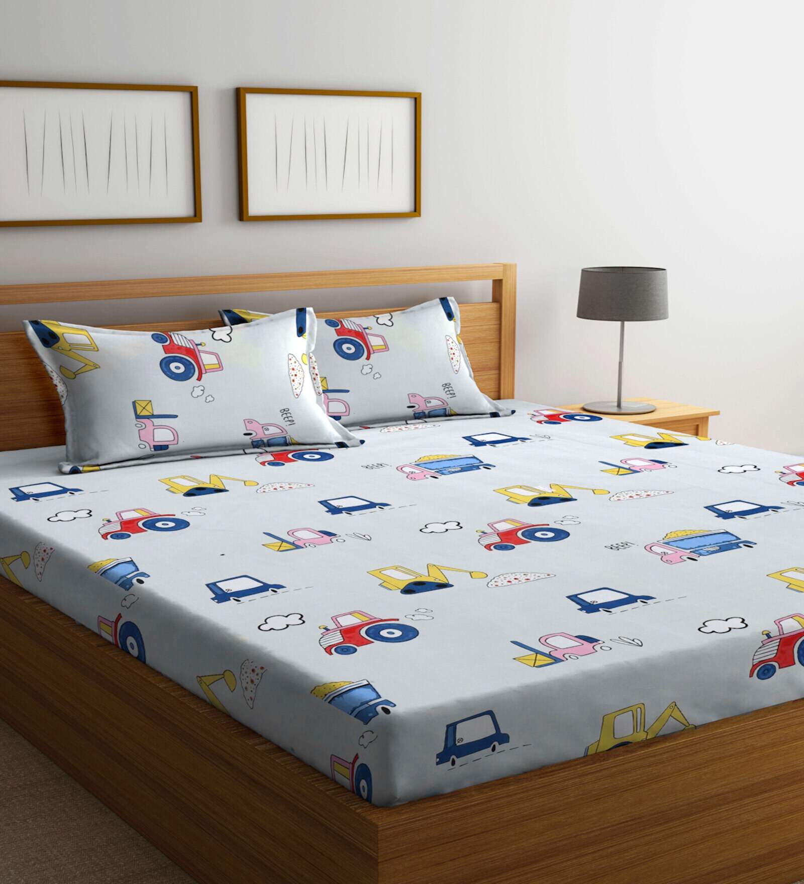 Buy Multicolor Abstract 300 TC Cotton Blend Double Bedsheet with 2 ...