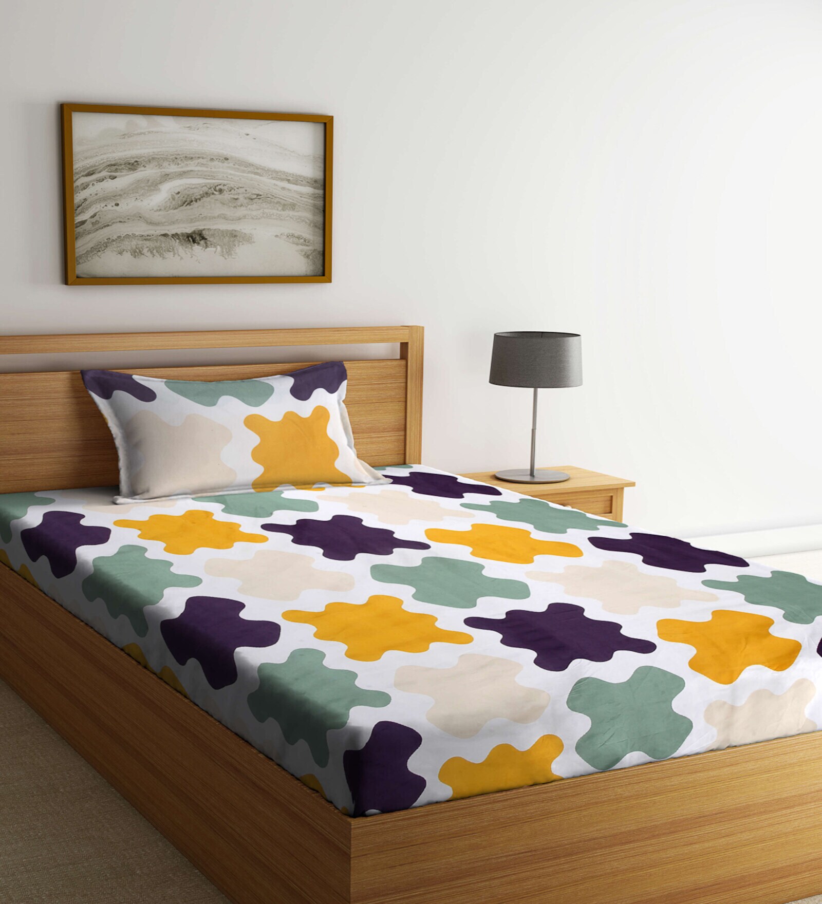 Buy Multicolor Abstract 300 TC Cotton Blend Single Bedsheet with 1 ...