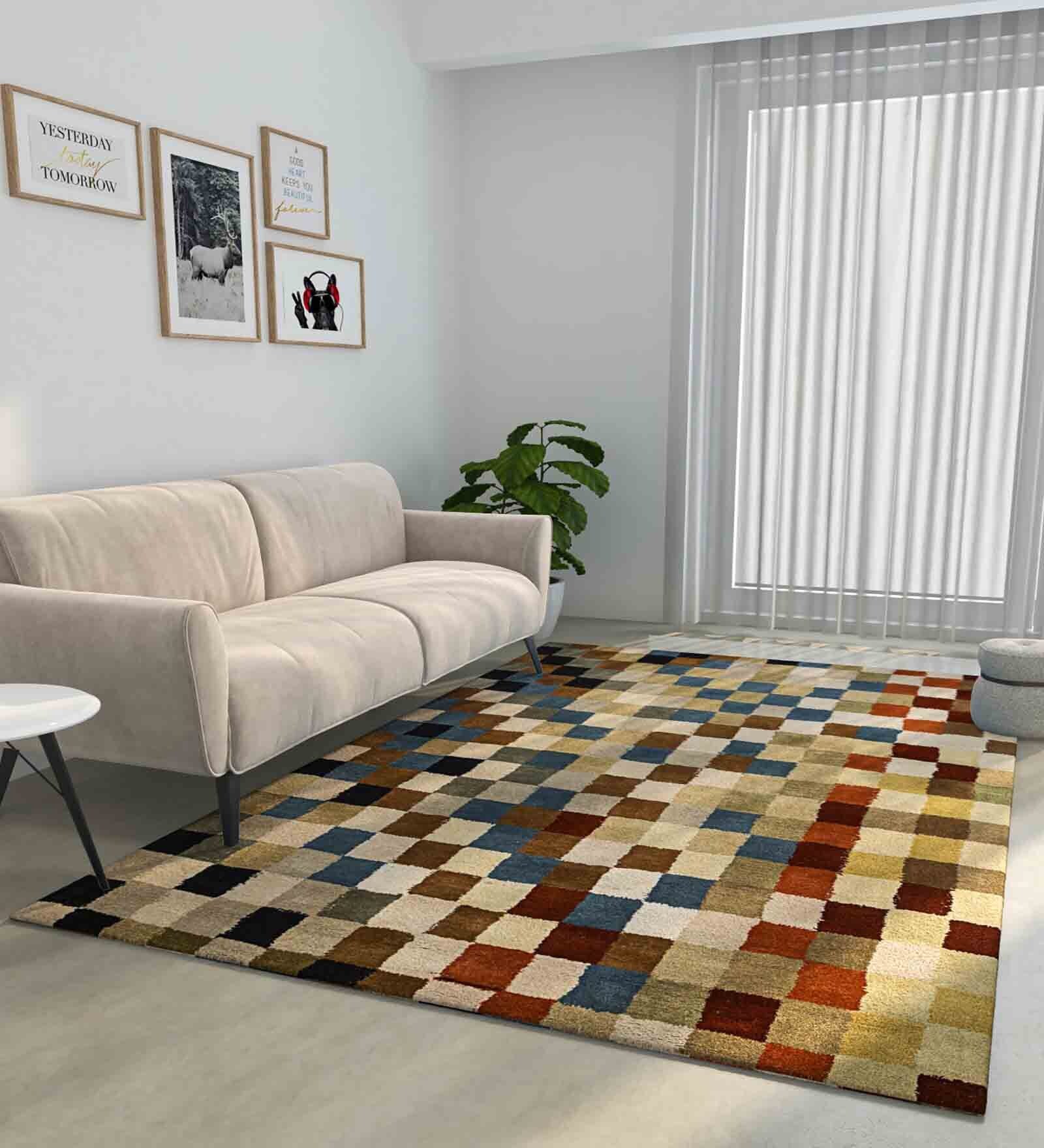Buy Multicolor Geometric Wool 5 ft X 8 ft Hand Tufted Carpet by Jaipur ...