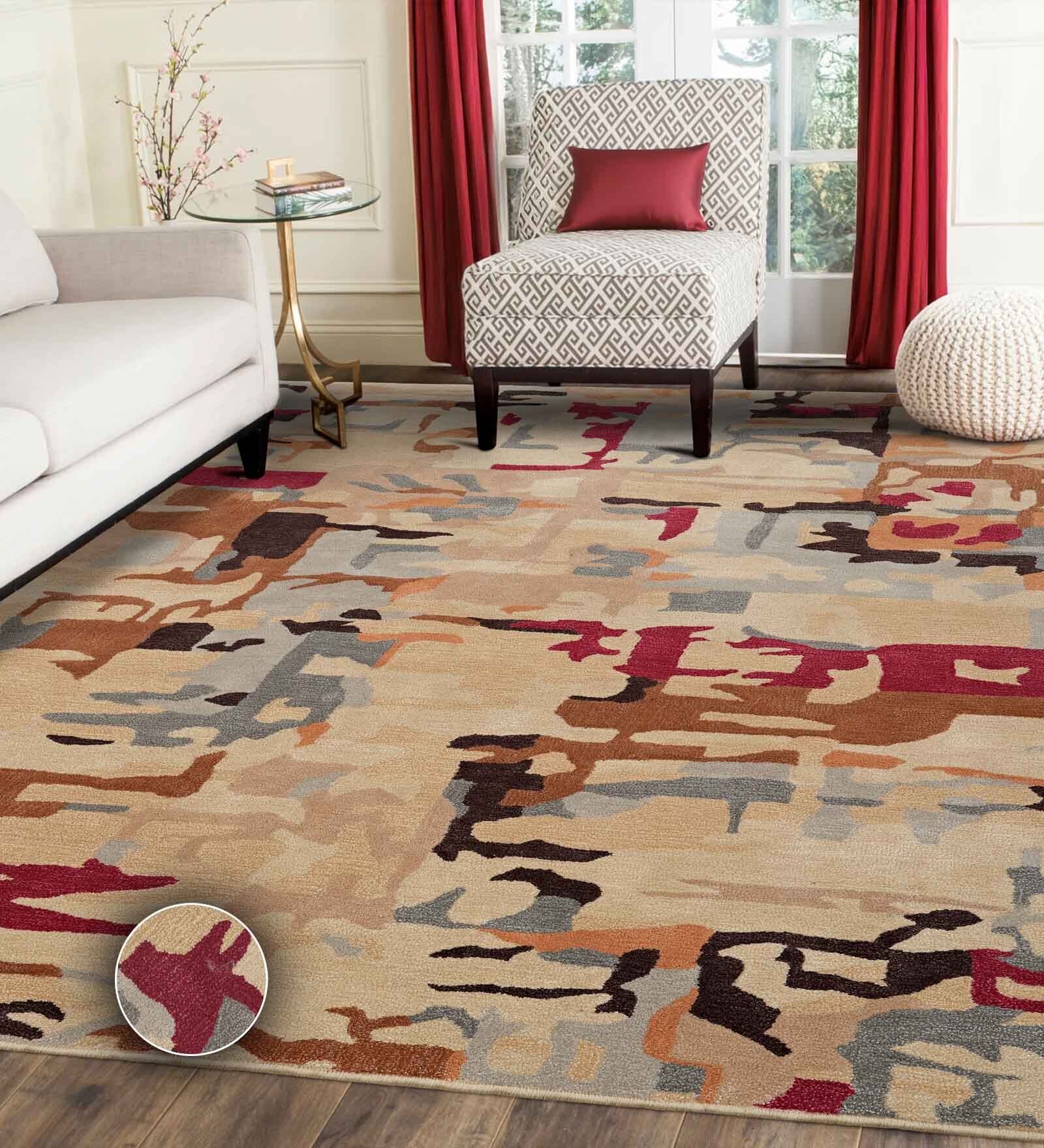 Buy Multicolor Abstract Wool Blend 4' X 6' Hand Tufted Carpet at 9% OFF ...