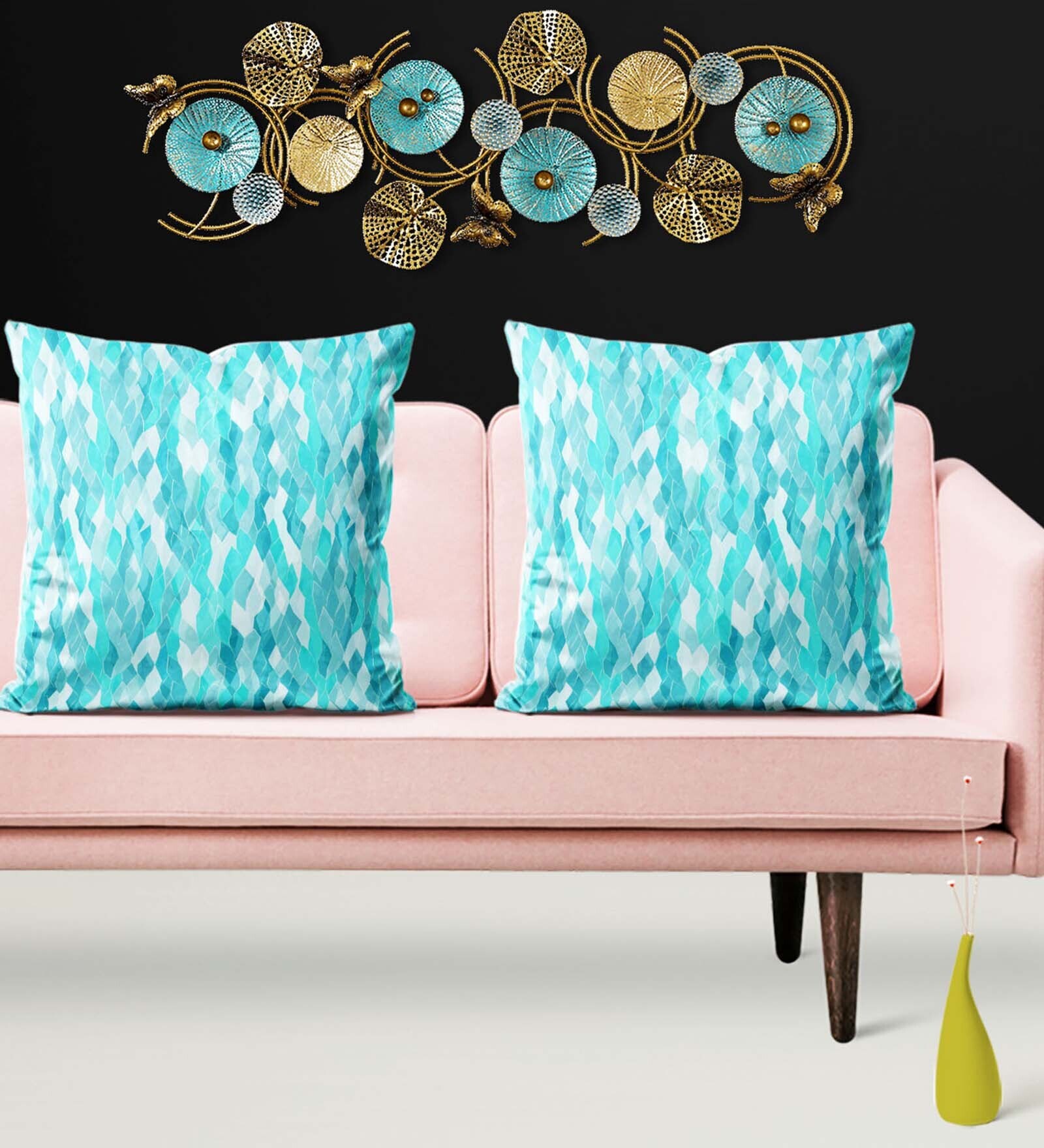 Buy Blue Abstract Canvas 24 x 24 Inches Cushion Covers (Set of 2) by ...