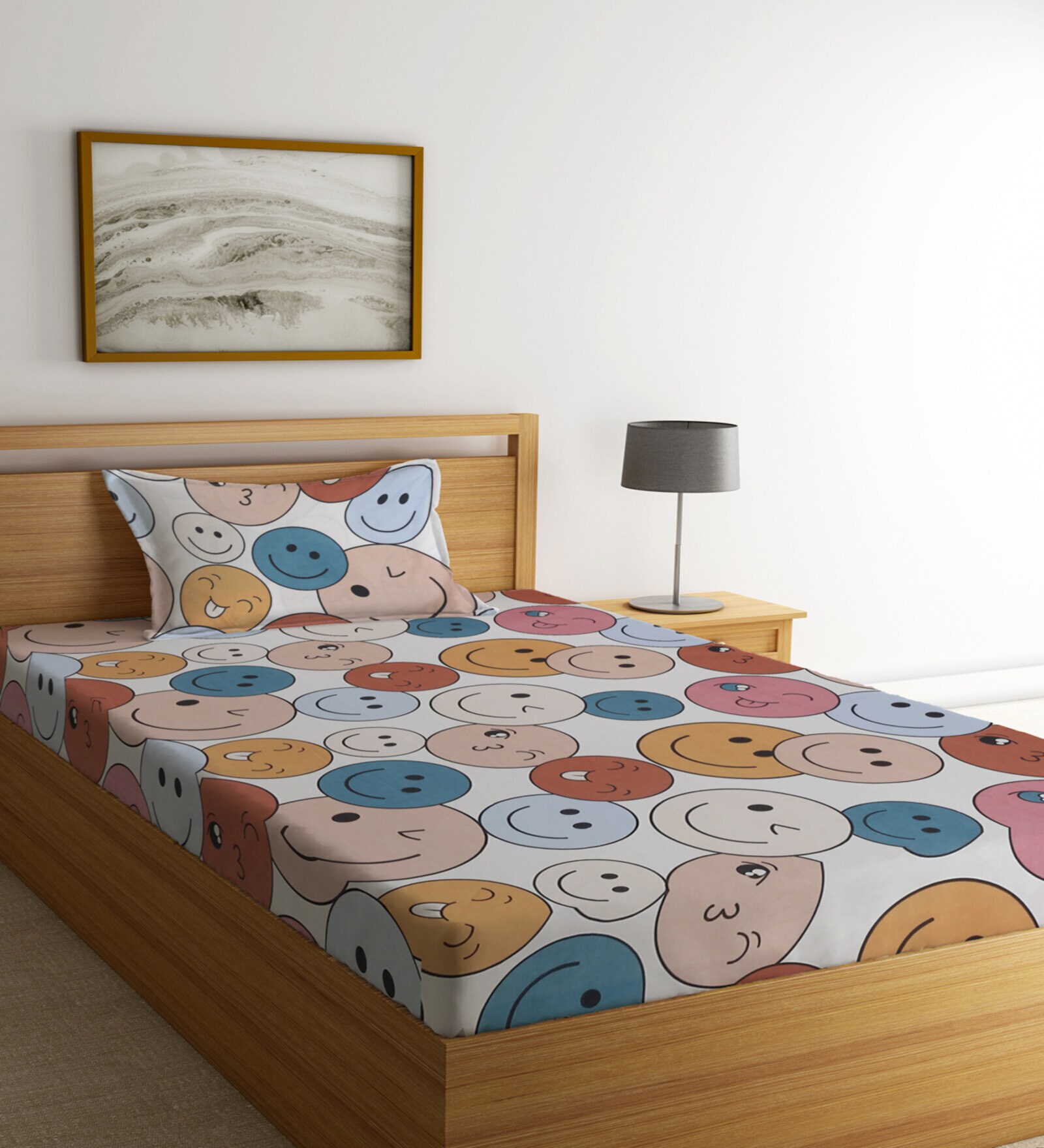 Buy Multicolor Cartoon Characters 300 TC Cotton Single Bedsheet with 1 ...