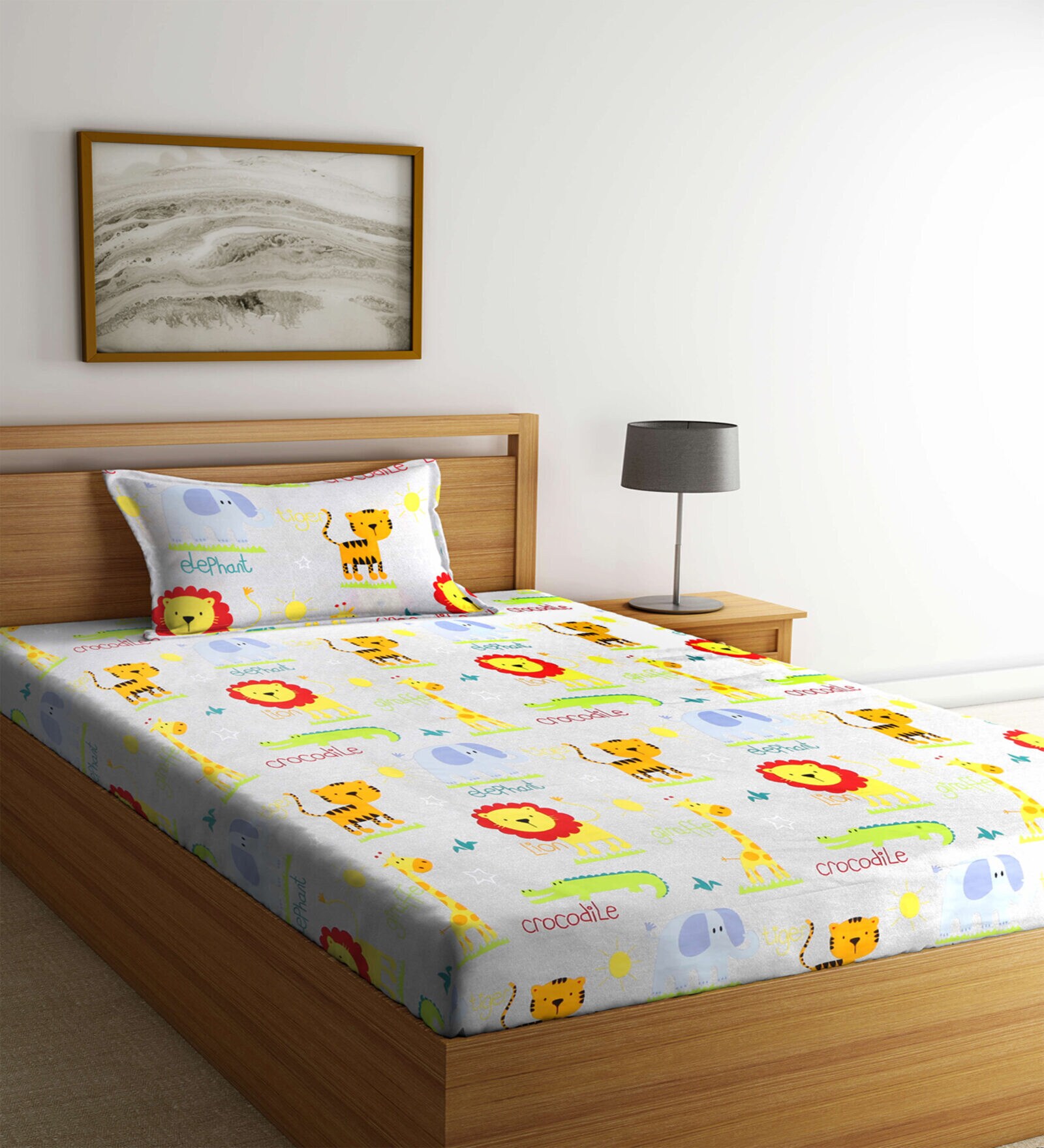 Buy Multicolor Cartoon Characters 300 TC Cotton Single Bedsheet with 1 ...