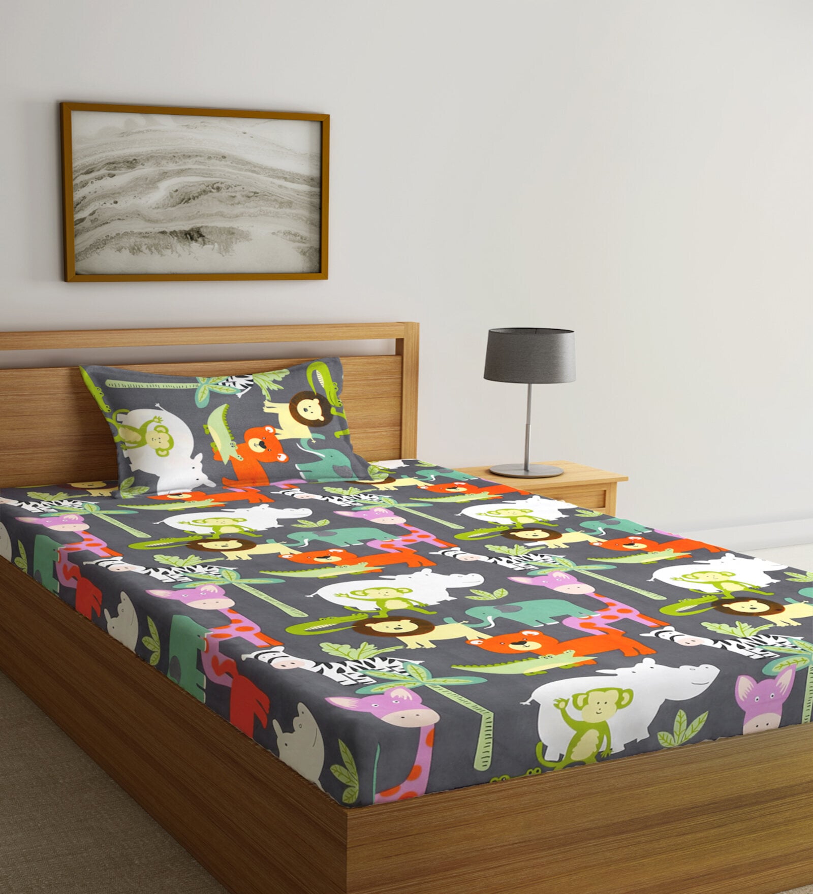 Buy Multicolor Cartoon Characters 300 TC Cotton Single Bedsheet with 1 ...