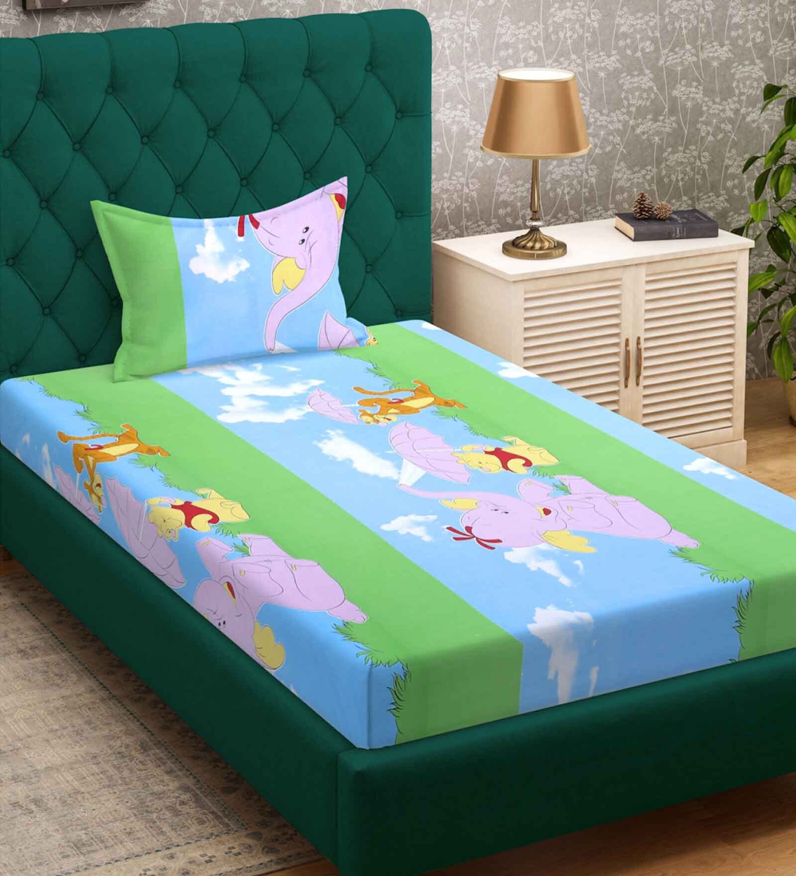 Buy Multicolor Cartoon Characters 400 TC Pure Cotton Single Bedsheet ...