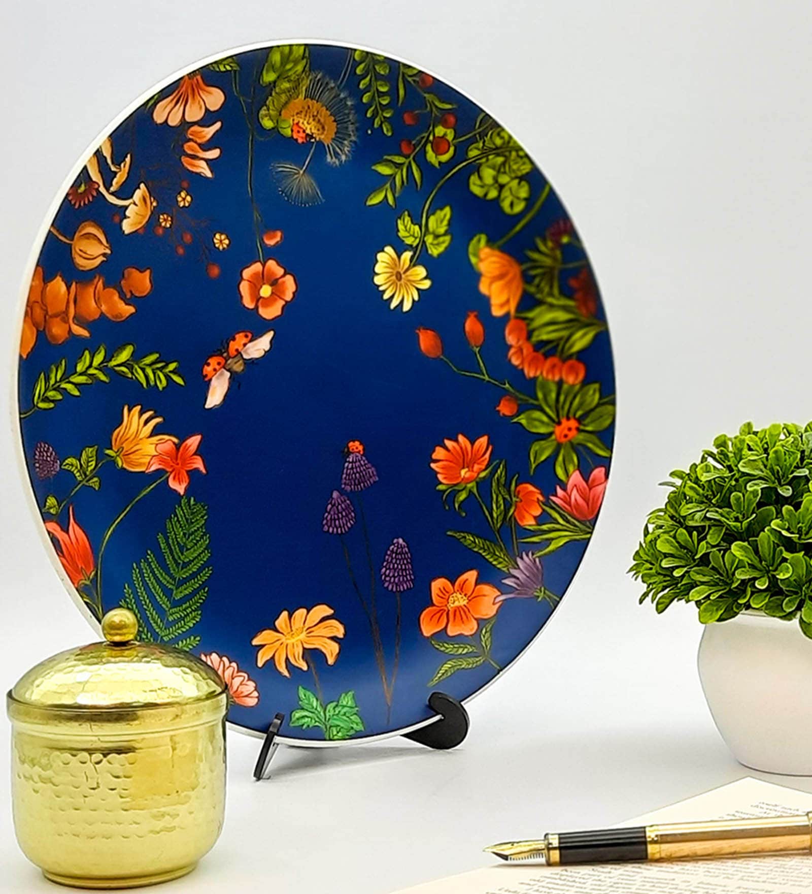 Buy Multicolor Ceramic Floral Bliss Blue Decorative Plate Showpiece By ...