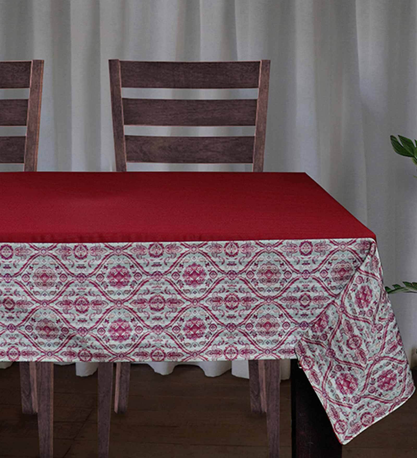 Buy Jose (52x84) Maroon & White Cotton Blend Table Cloth at 18% OFF by ...