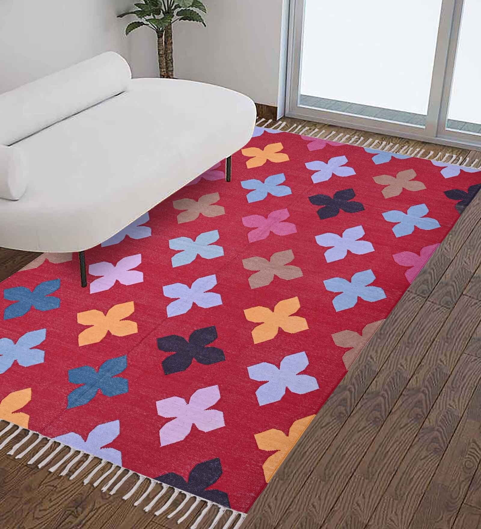 Buy Multicolor Cotton Floral 4 ft x 6 ft Hand Woven Carpet by ...