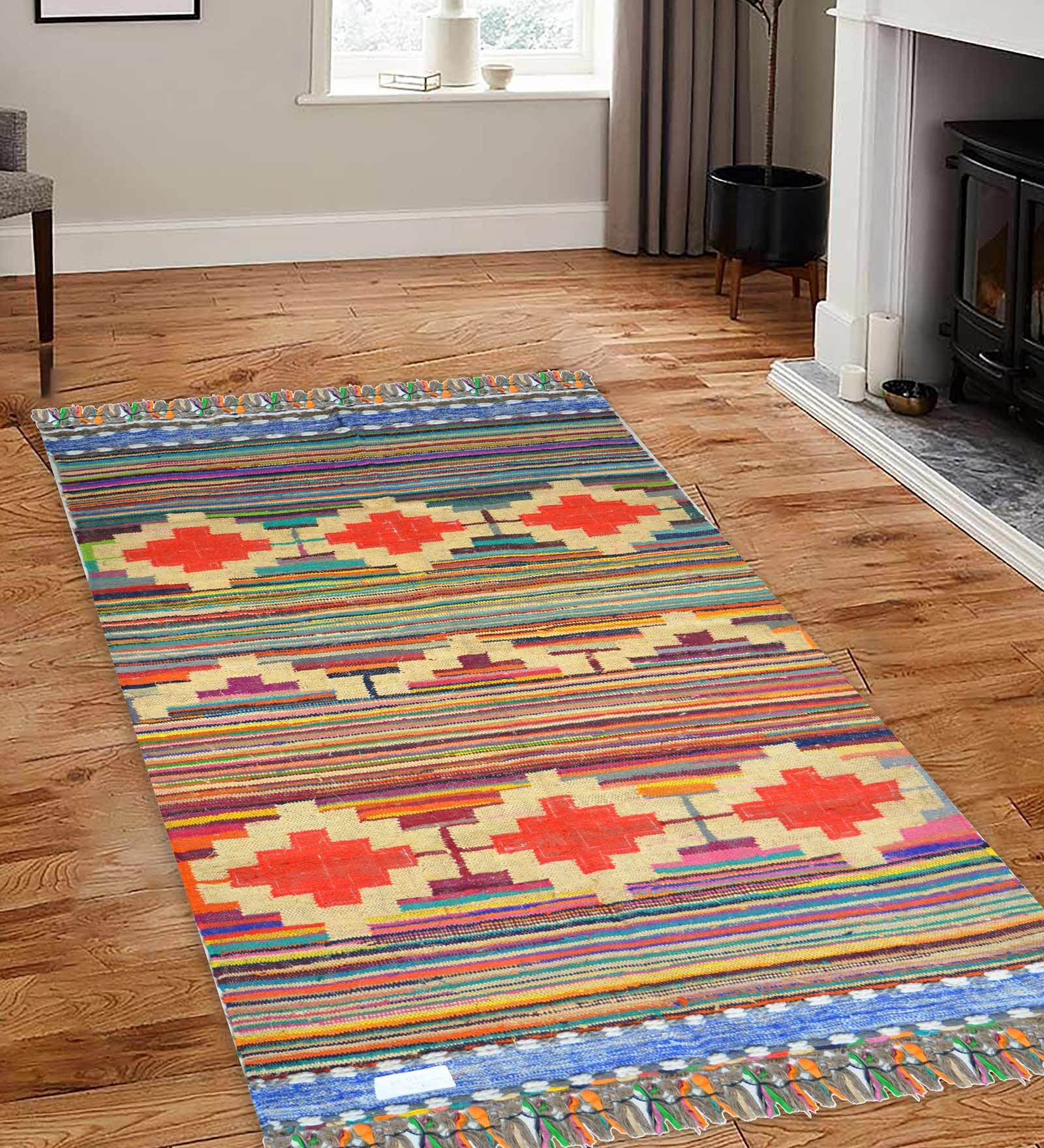 Buy Multicolor Cotton Abstract 4 X 6 Feet Hand Woven Carpet by ...