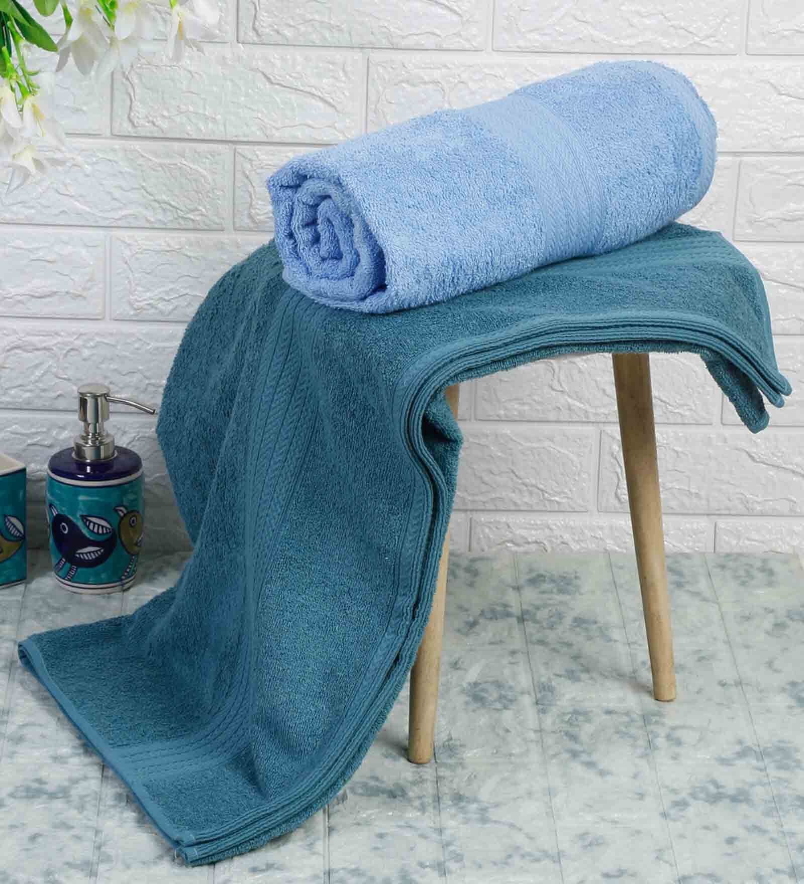 Buy Multicolor Solid 450 GSM Cotton Bath Towels (Set of 2) by Naksh at ...