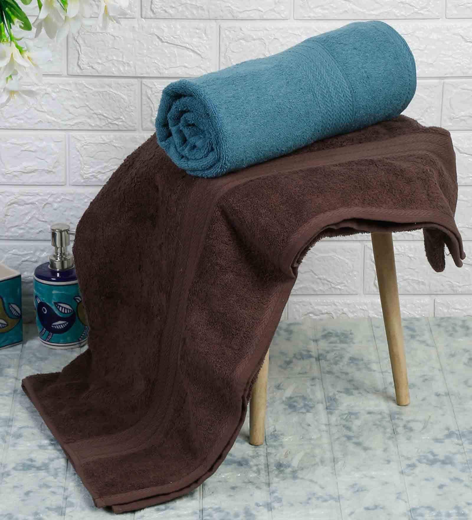 Buy Multicolor Solid 450 GSM Cotton Bath Towels (Set of 2) by Naksh at ...