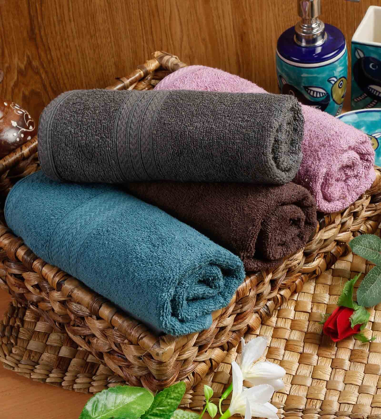 Buy Multicolor Solid 450 GSM Cotton Hand Towels (Set of 4) by Naksh at ...