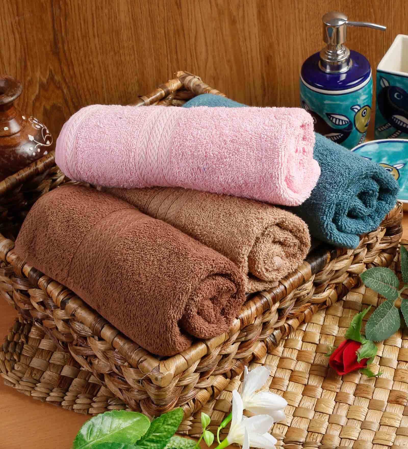 Buy Multicolor Solid 450 GSM Cotton Hand Towels (Set of 4) by Naksh at ...