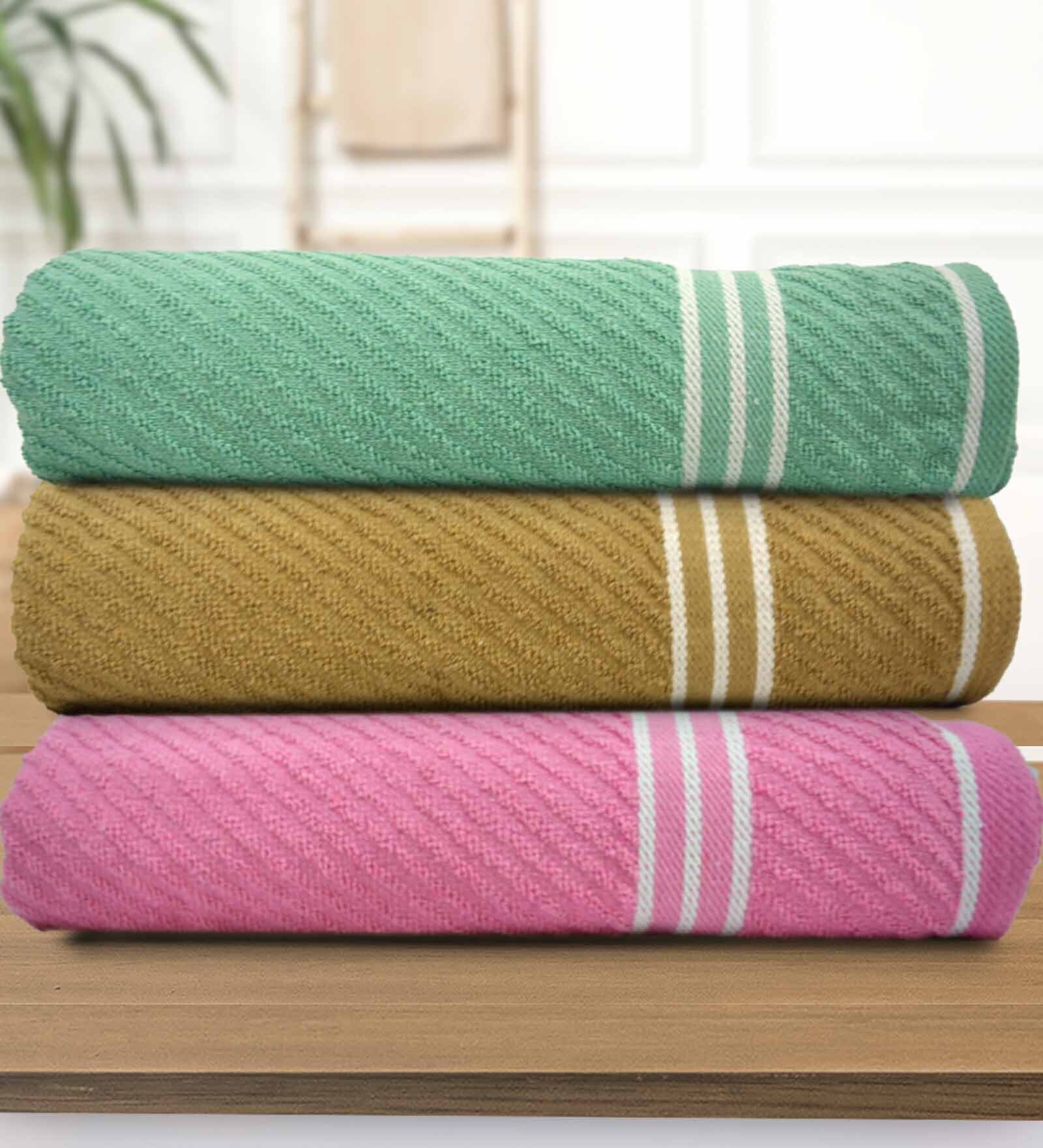 Buy Multicolor Cotton Solid 500 GSM Bath Towels (Pack of 3) at 50% OFF ...