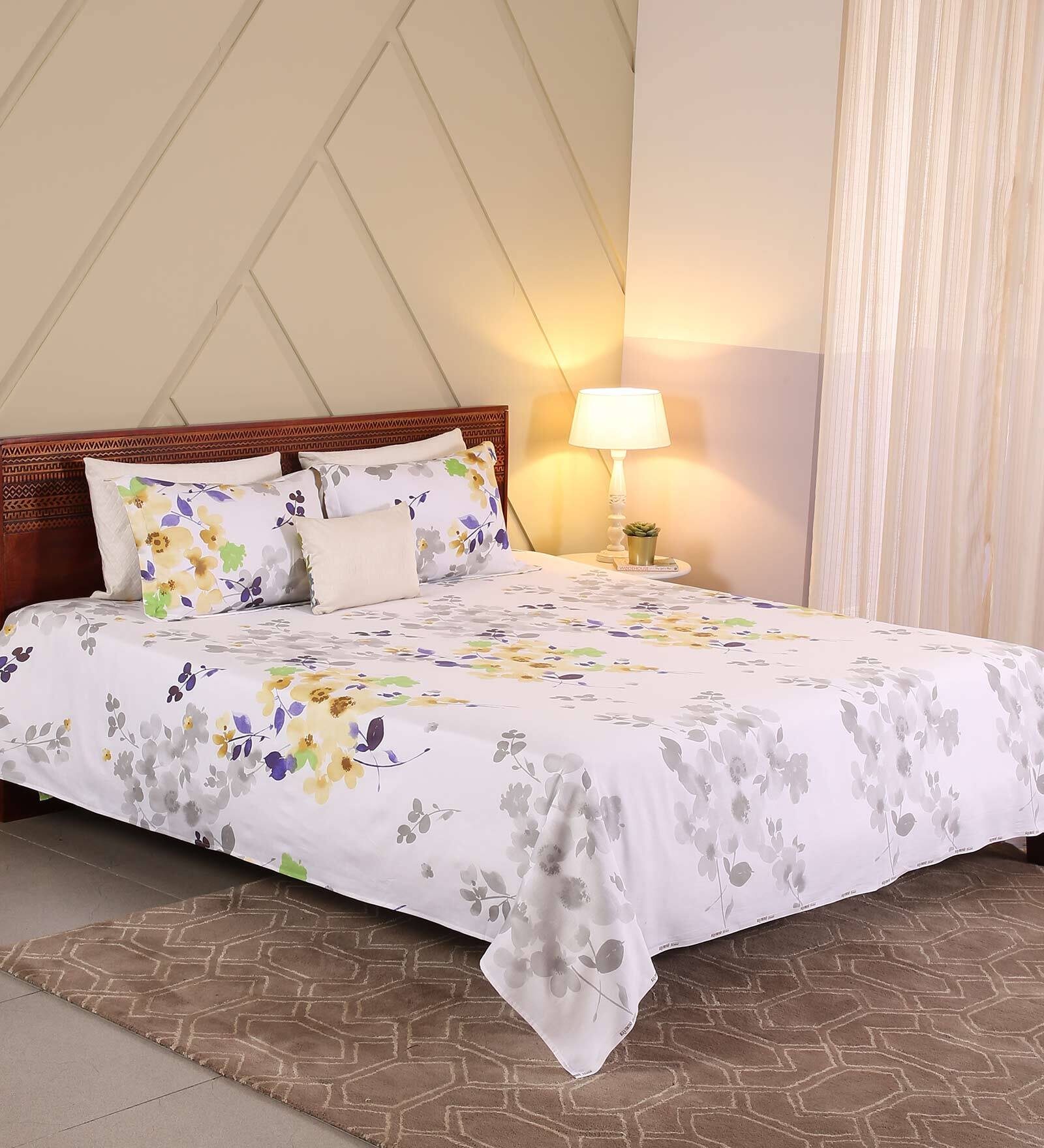 Buy Multicolor Floral 200 TC Cotton King Sized Bed Sheets with 2 Pillow ...