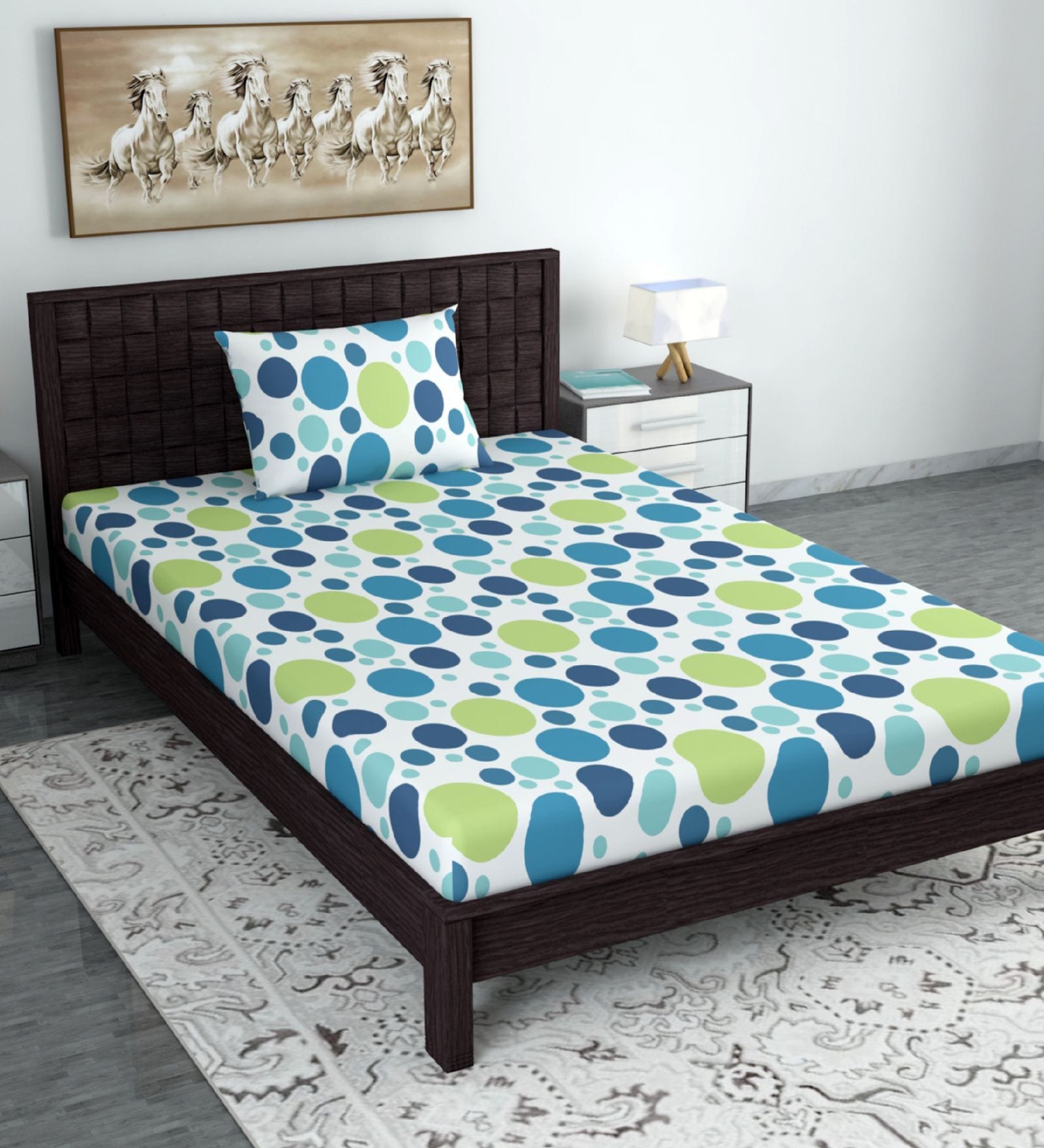 Buy Multicolor Geometric 144 TC Cotton Single Bed Sized Bed Sheets With ...