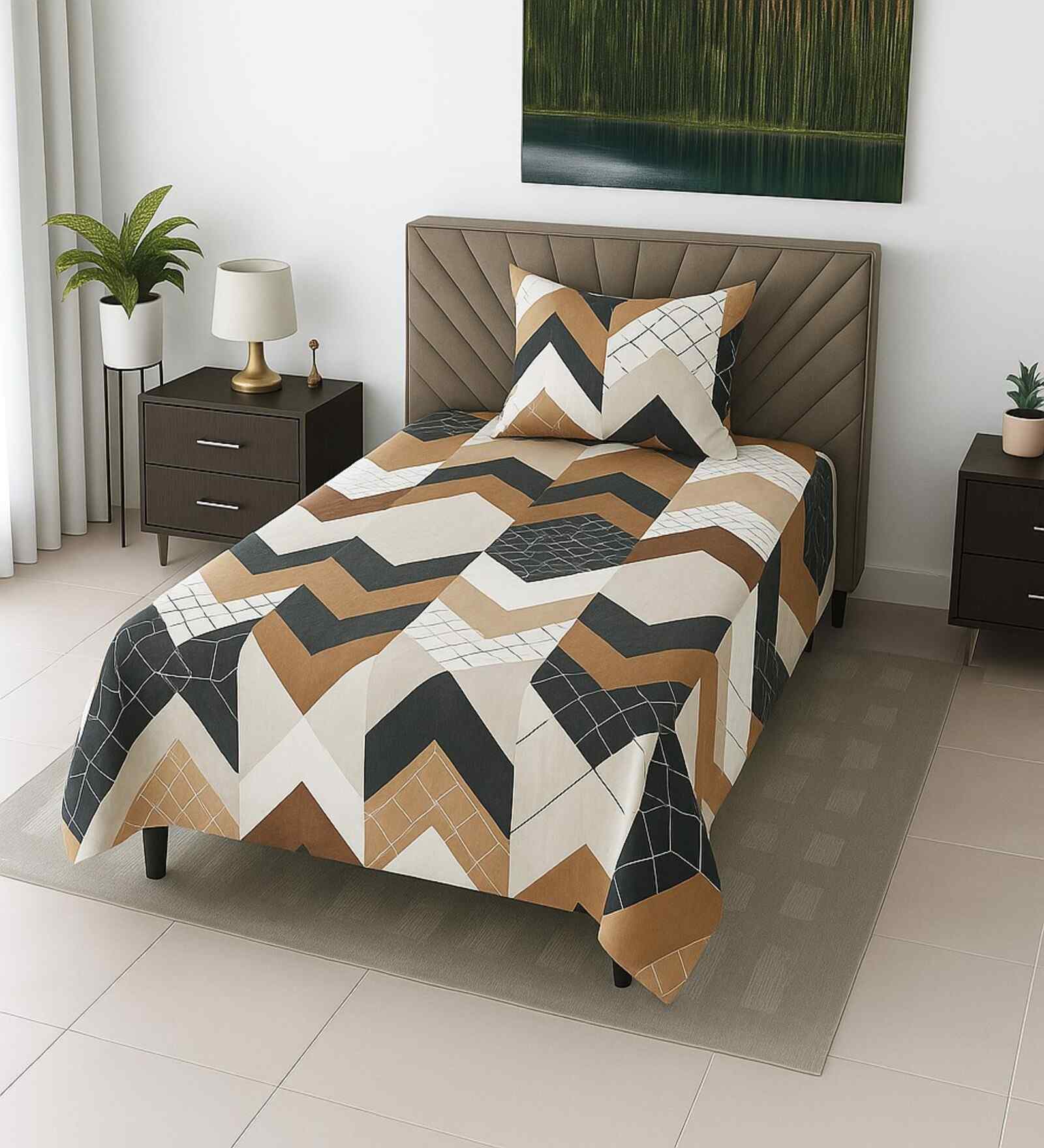 Buy Multicolor Geometric 210 TC Mix Cotton Single Bed Size Bedsheet wih ...