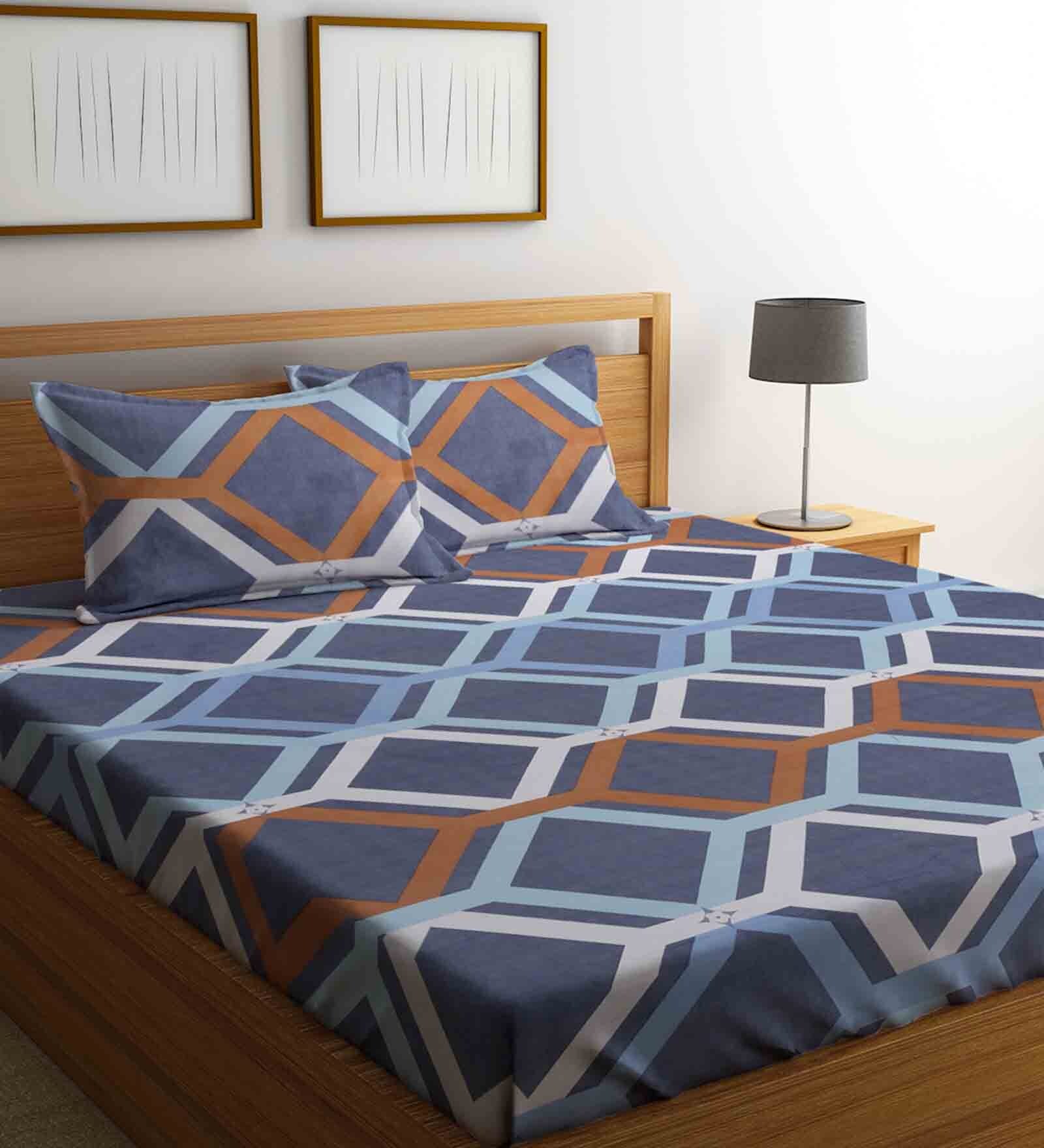Buy Multicolor Geometric 280 TC Cotton Blend King Sized Bed Sheets with ...