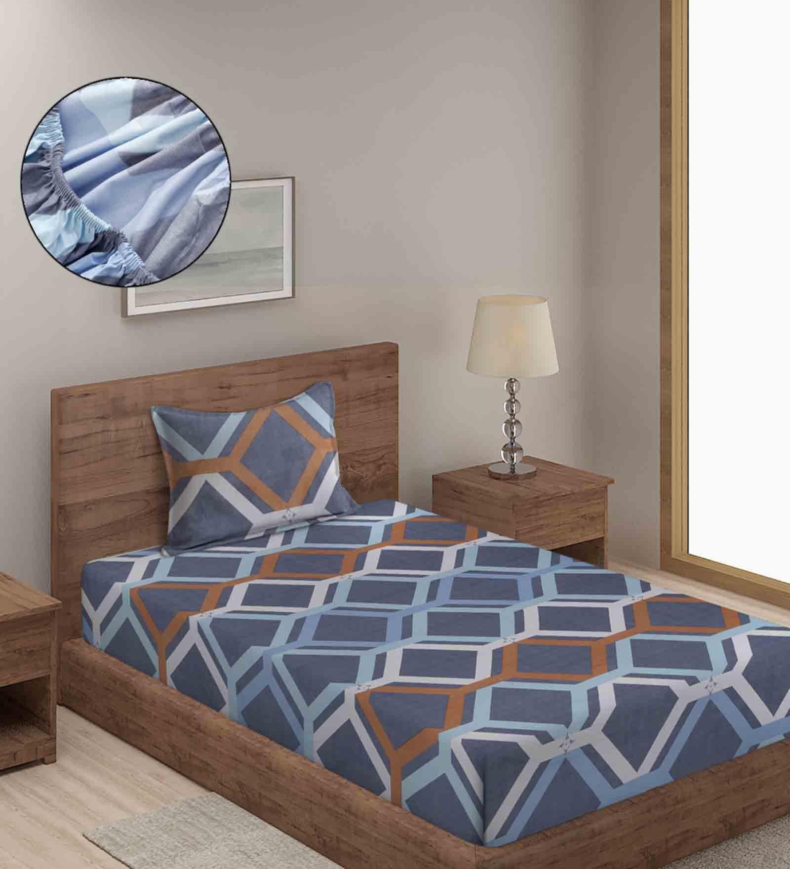 Buy Multicolor Geometric 280 TC Cotton Blend Single Bed Sized Fitted ...