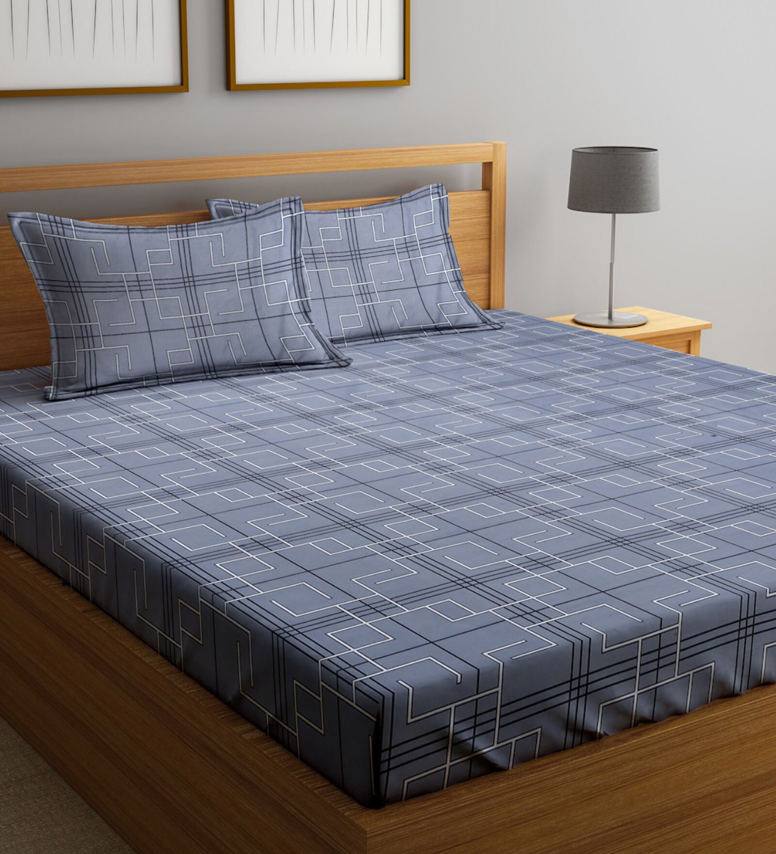 Buy Multicolor Geometric 280 TC Glace Cotton Queen Sized Bedsheet with ...