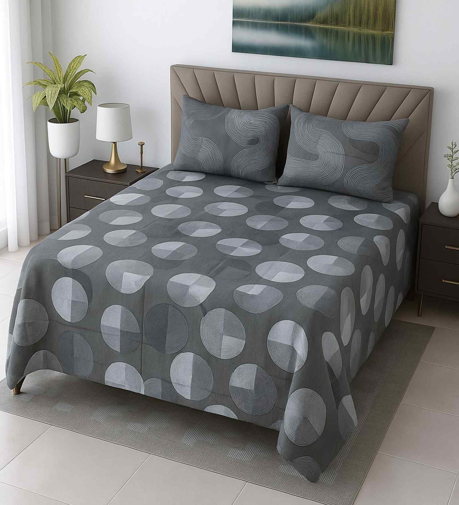 Buy Multicolor Geometric 400 TC Cotton Queen Size Bedsheet with 2 ...