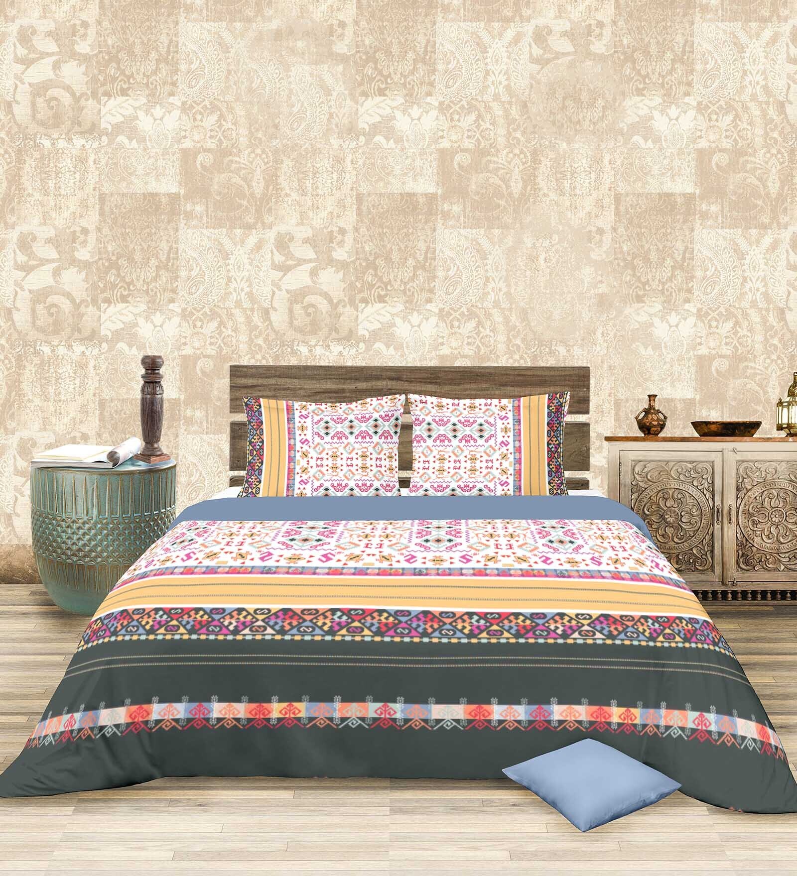 Buy Multicolor Traditional 200 TC Cotton Blend King Sized Bed Sheets ...