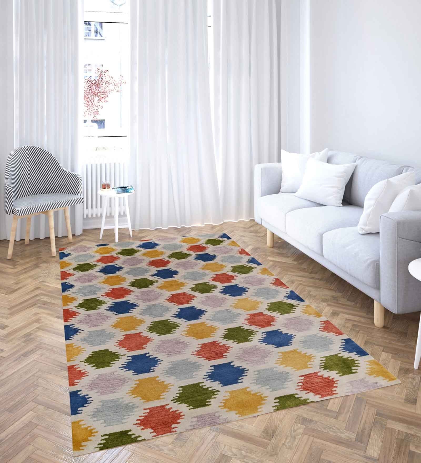 Buy Multicolor Geometric Cotton 5 ft x 8 ft Hand tufted Carpet at 24% ...