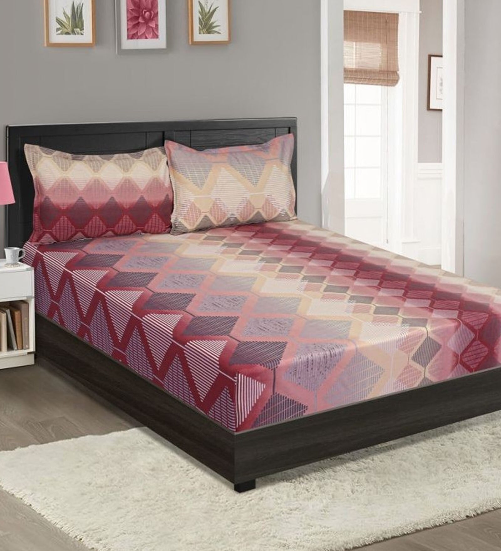 Buy Multicolor Geometric 144 Tc Cotton Blend Queen Sized Bed Sheets