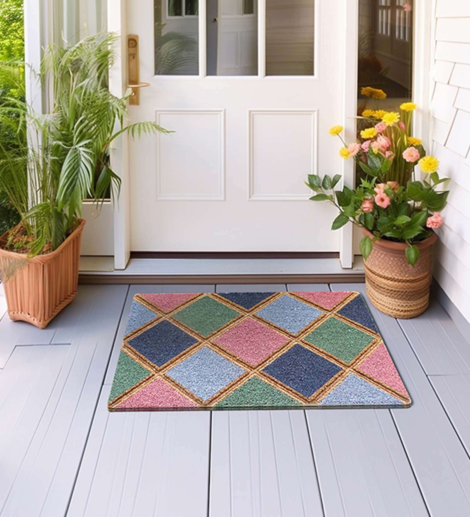 Buy Multicolor Geometric Natural Coir 24x16 Inches Antiskid Door Mat at ...