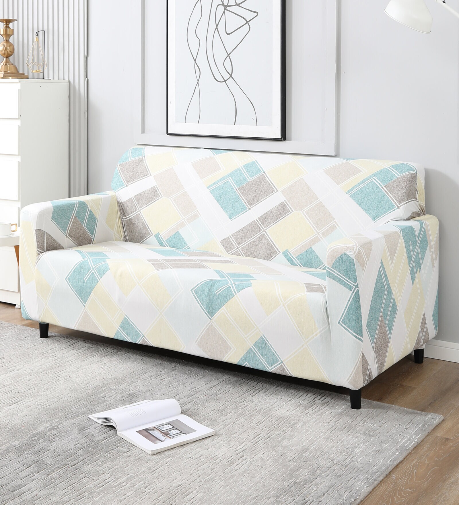 Buy Multicolor Geometric Polyester 3 Seater Sofa Cover at 40% OFF by ...