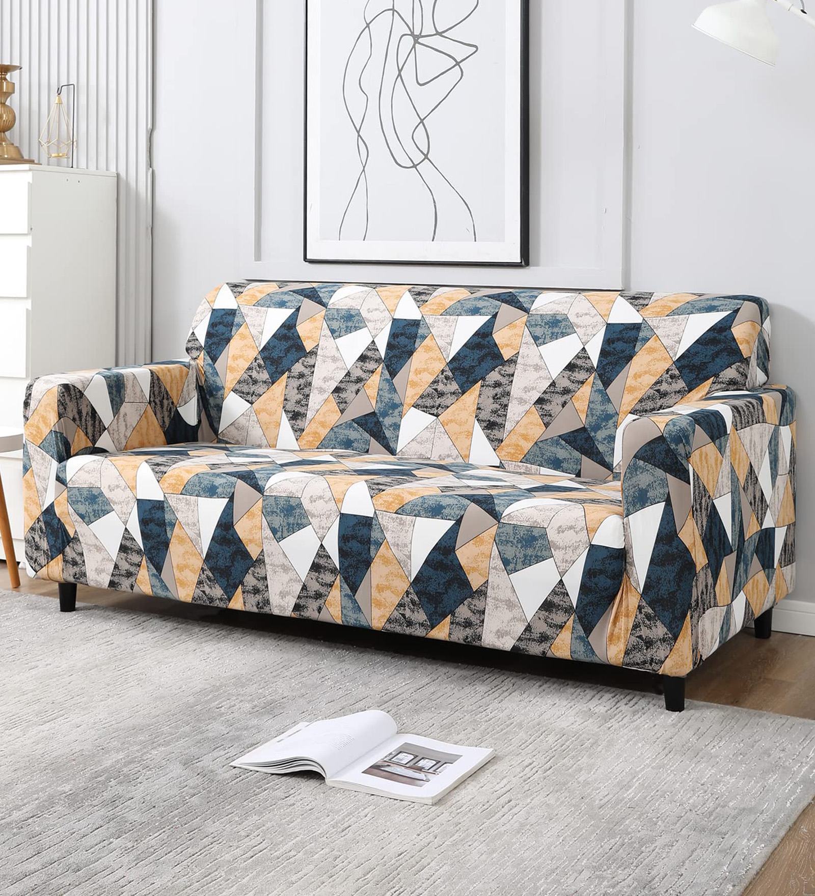 Buy Multicolor Geometric Polyester 3 Seater Sofa Cover at 40% OFF by ...